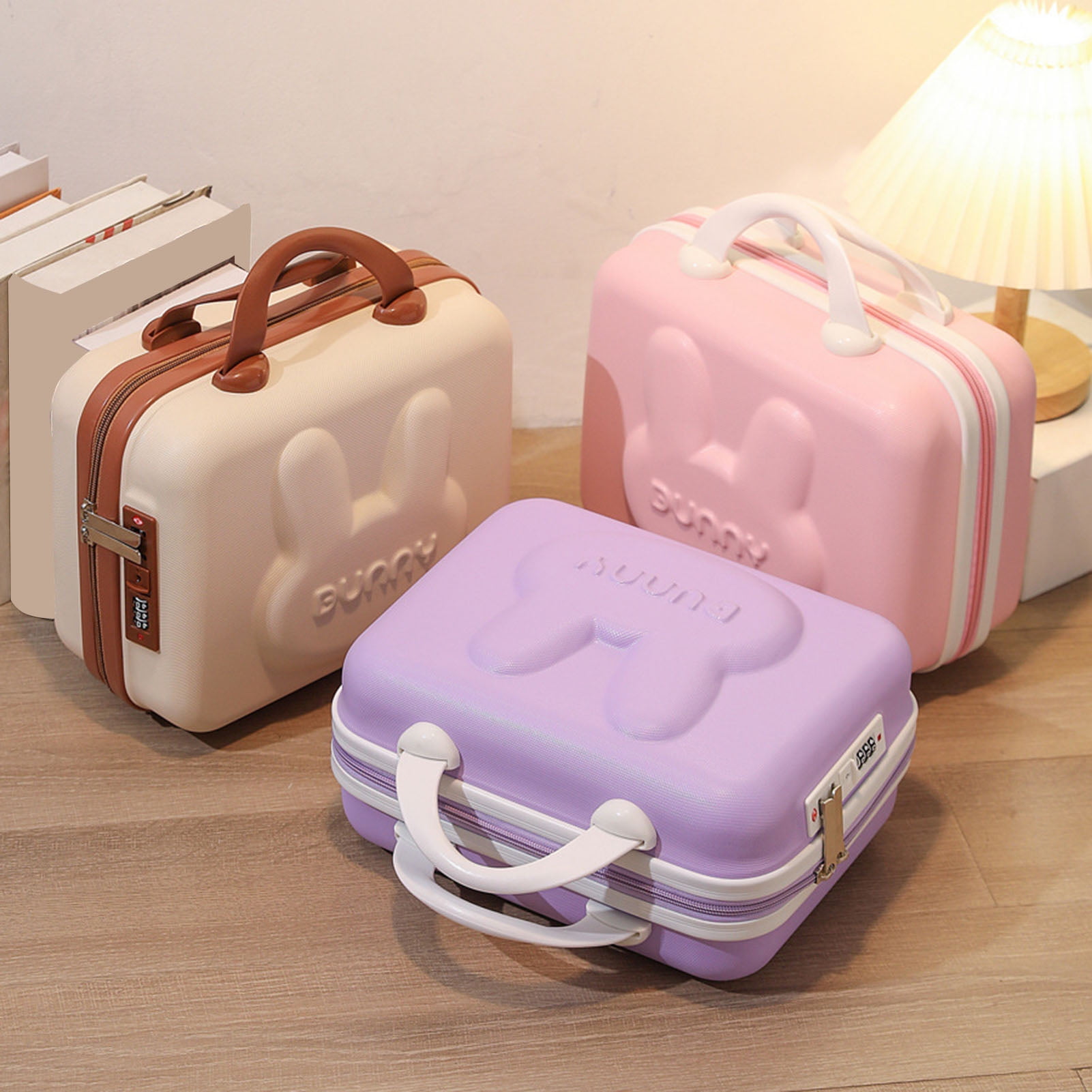 Cosmetic Suitcase Cute Bunny Pattern Portable Handle Combination Lock ...