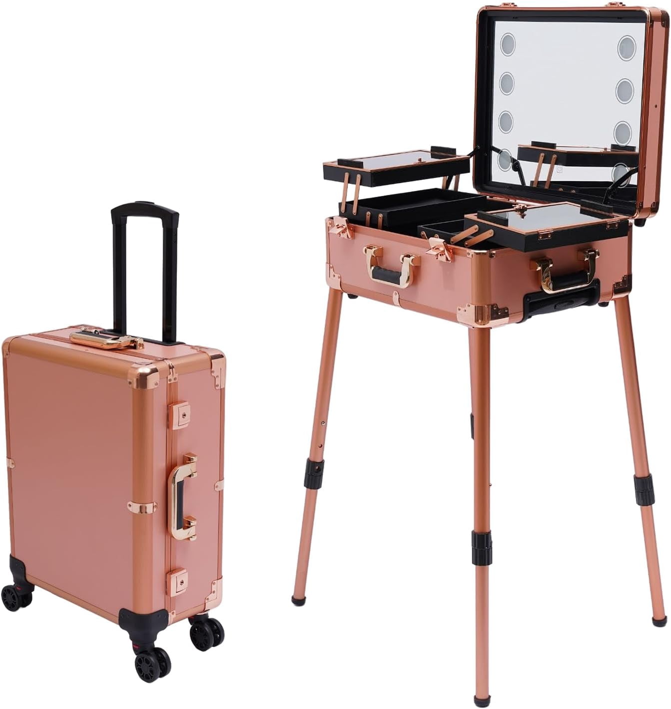 Cosmetic Train Case with Lights and Mirror, Pro Makeup Station ...