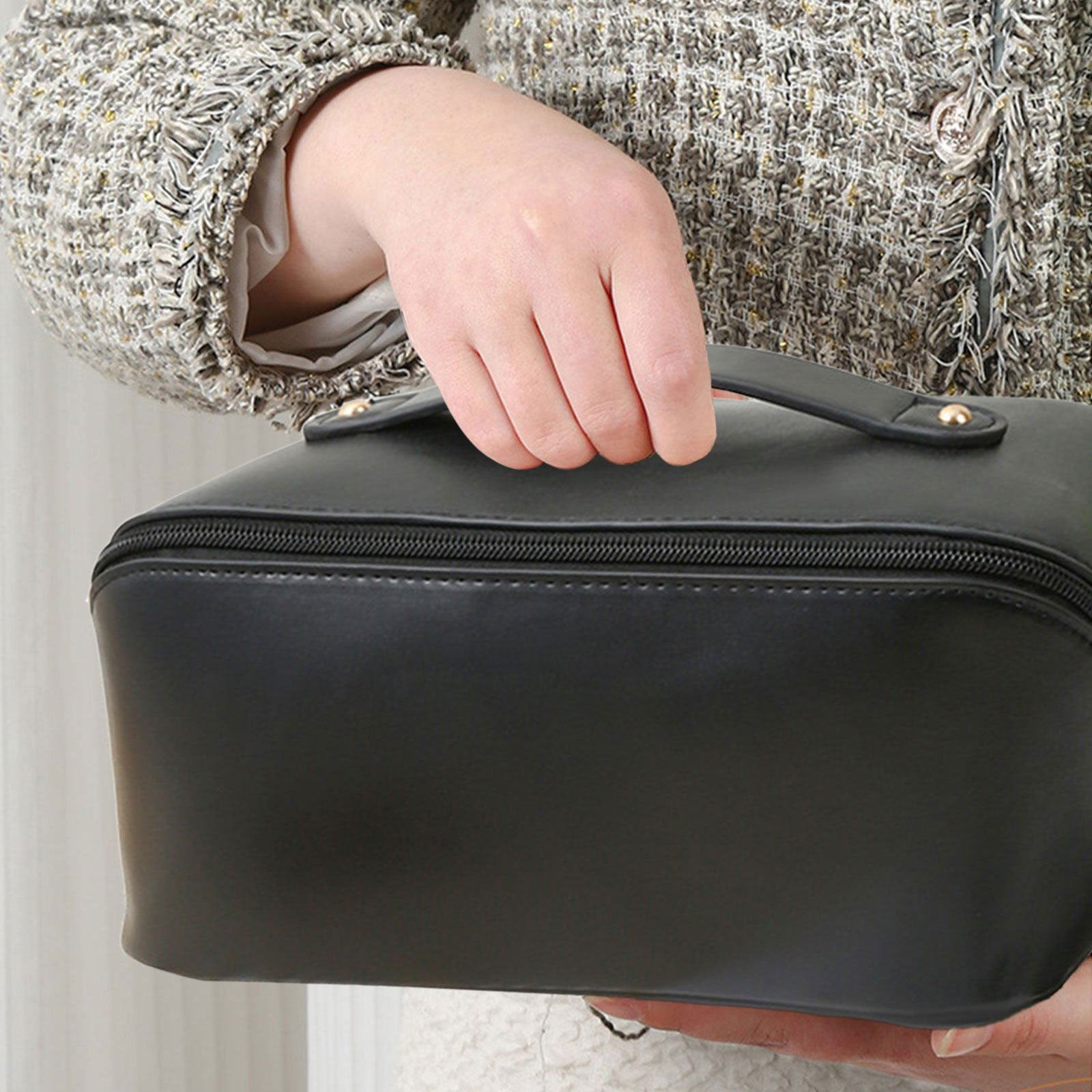 CosmeticBag, Large Cosmetic Bag Faux Leather Makeup Bag Portable Handle Makeup Bag ...