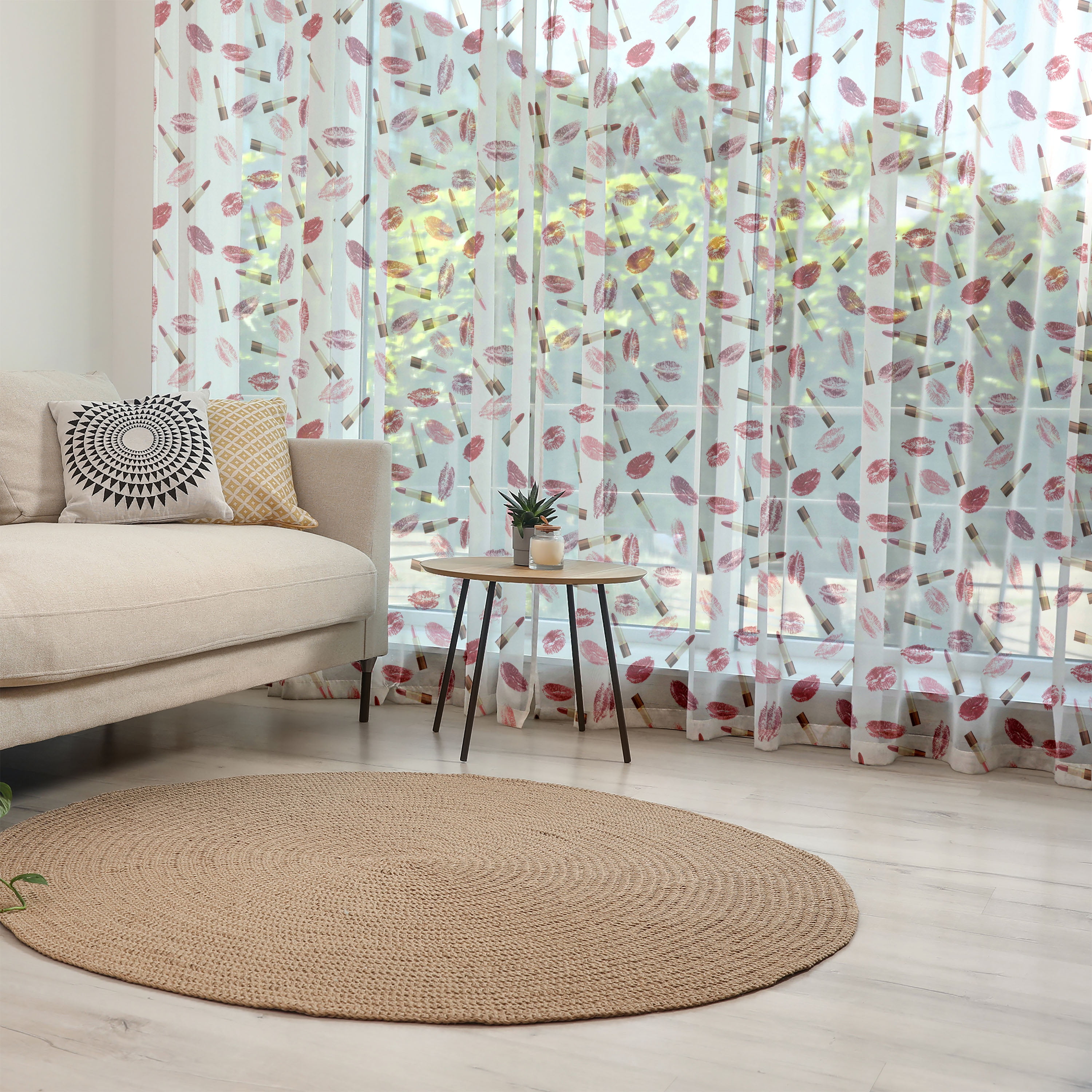 Cosmetics Tulle Curtains with Rod Pocket, Beauty Theme Pink and ...