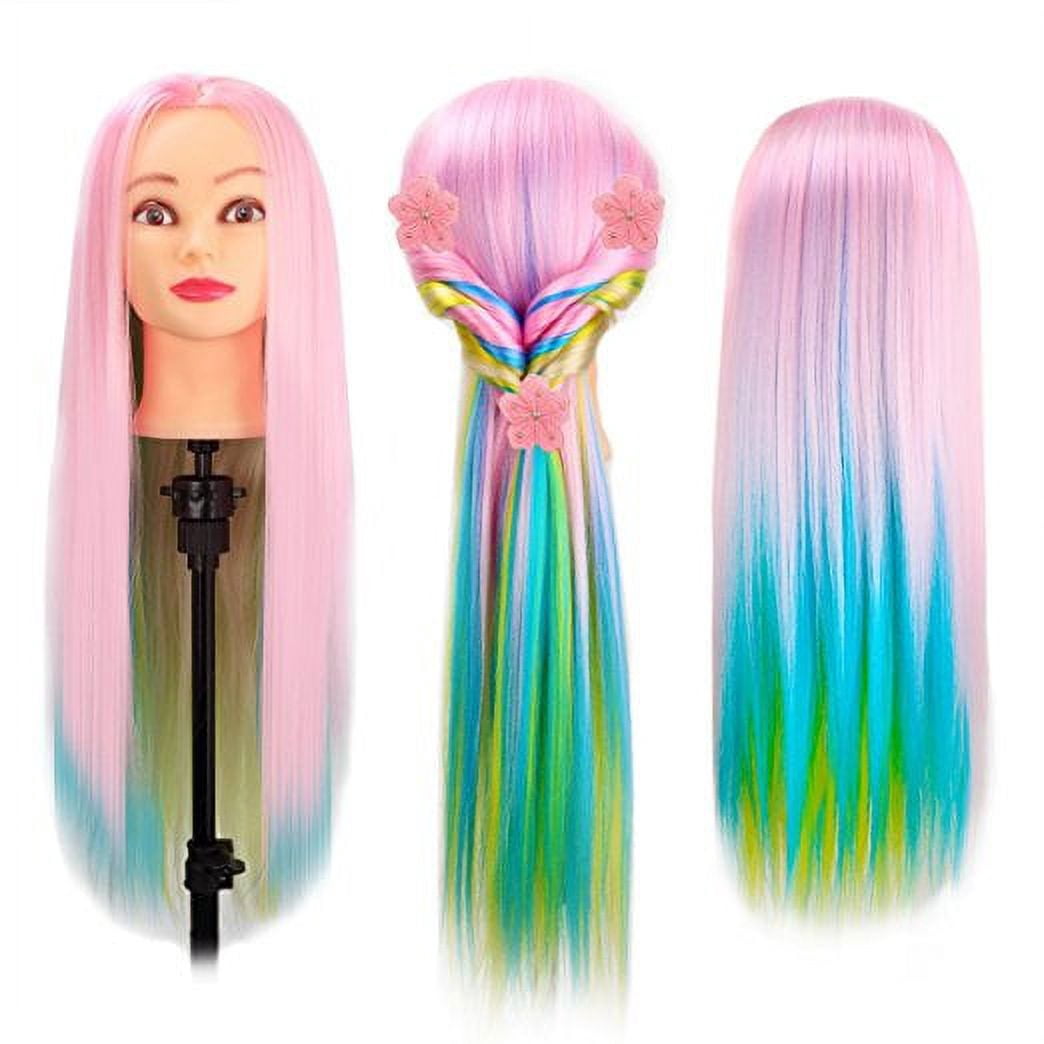 Cosmetology Mannequin Head with YAKI SYNTHETIC HAIR #pi/bl/green/yl ...