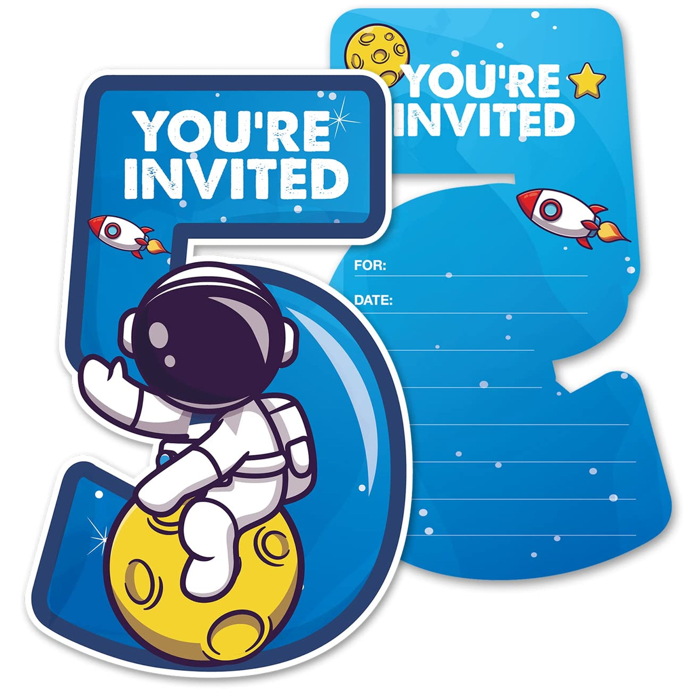 Cosmic Adventure Astronaut Invitations Set for Kids' 5th Birthday Party ...