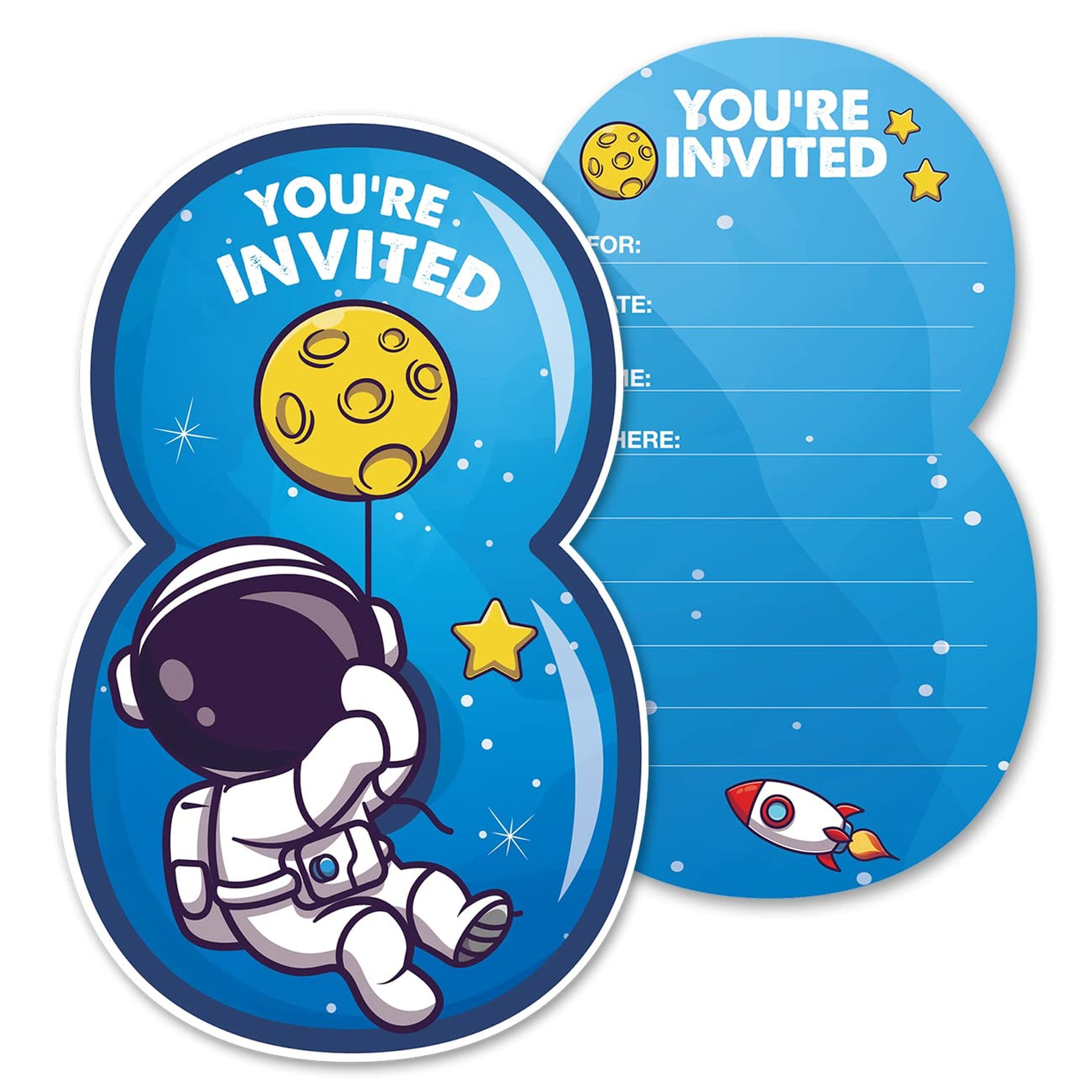 Cosmic Adventure Astronaut Invitations Set for Kids' 8th Birthday Party ...