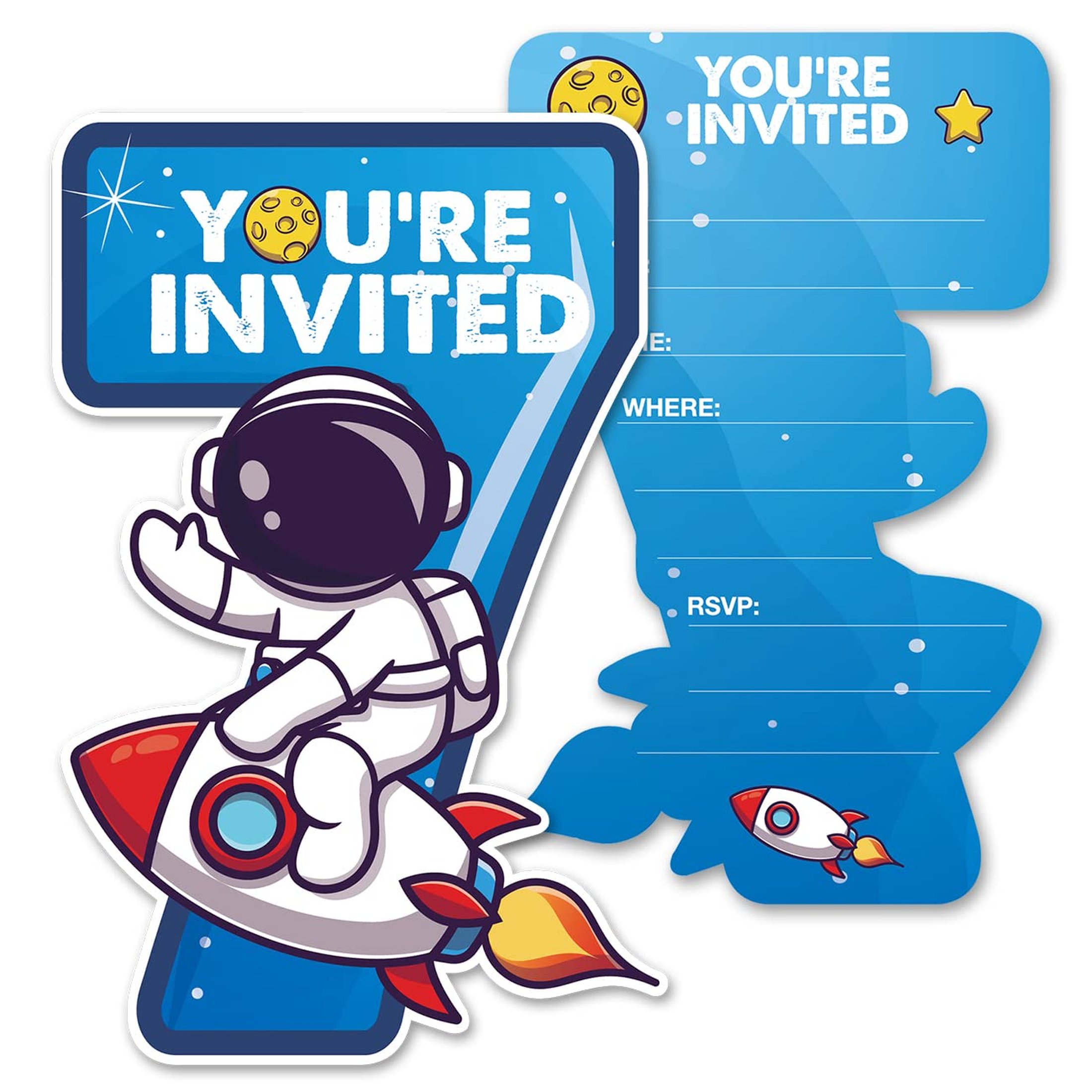 Cosmic Adventure Astronaut Invitations Set for Seventh Birthday Parties ...