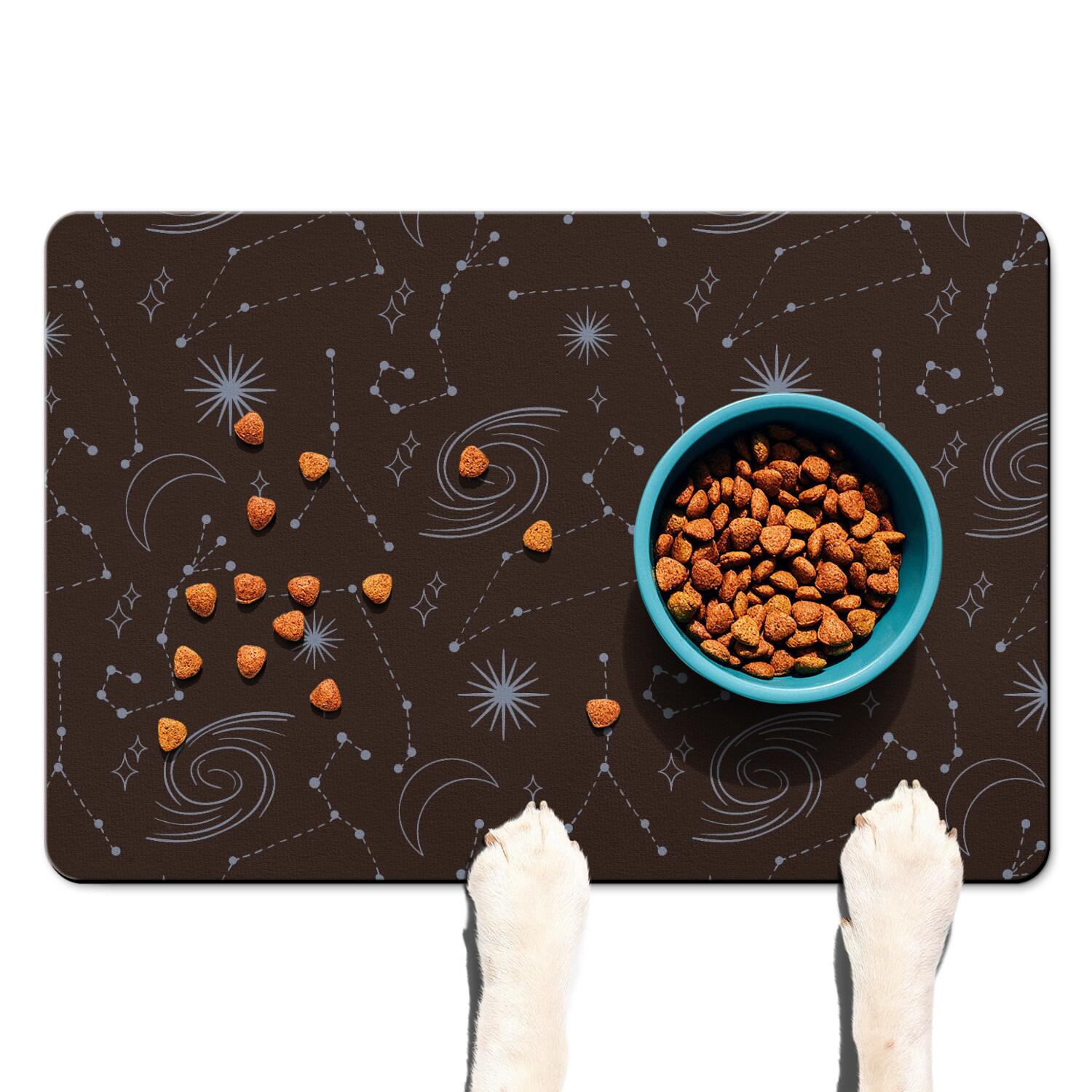 Cosmic Aesthetic Pet Food Mat - Boho Celestial Dog Bowl Mat with Golden ...