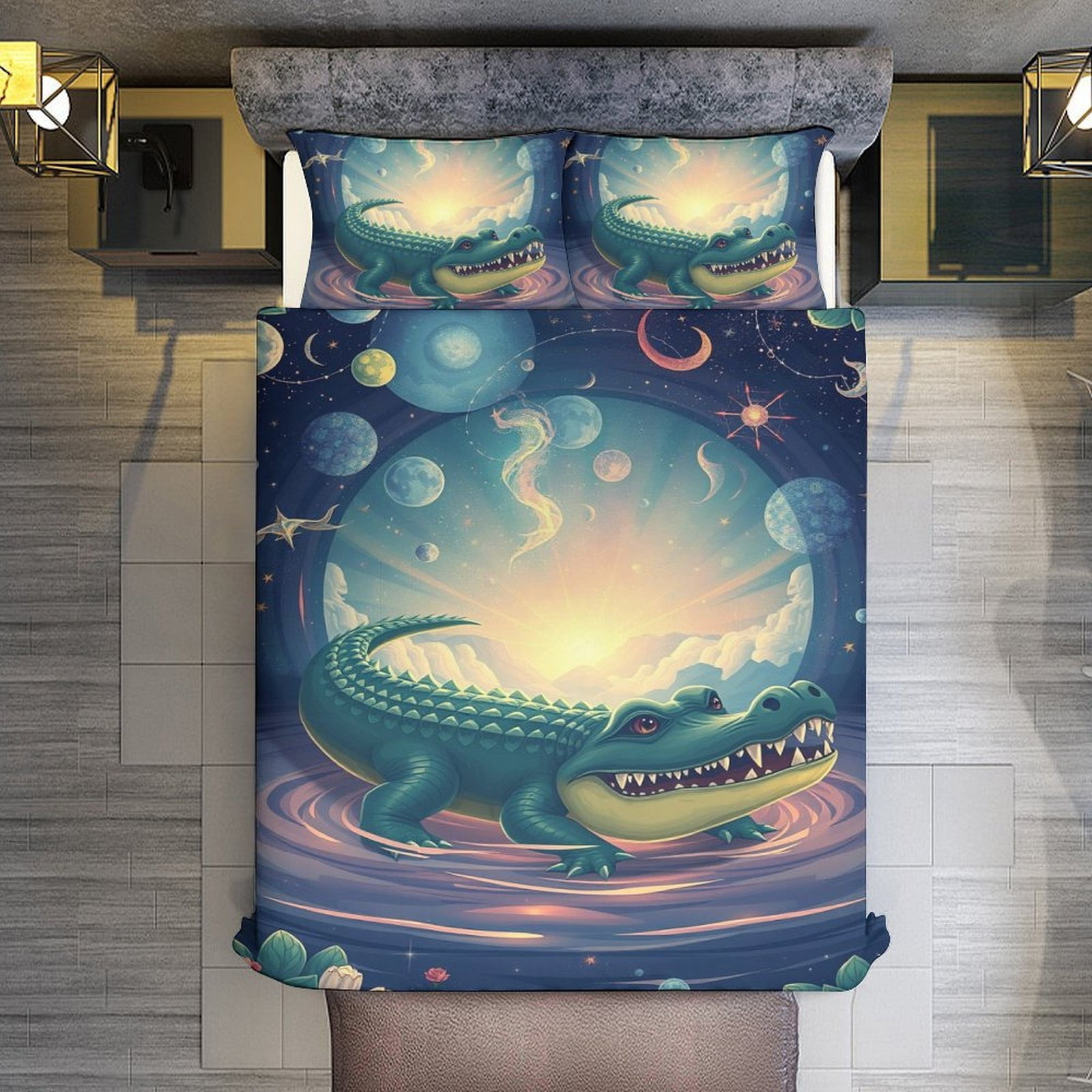 Cosmic Alligator Dreamscape Duvet Cover with Pillow Case 3pcs Bedding ...