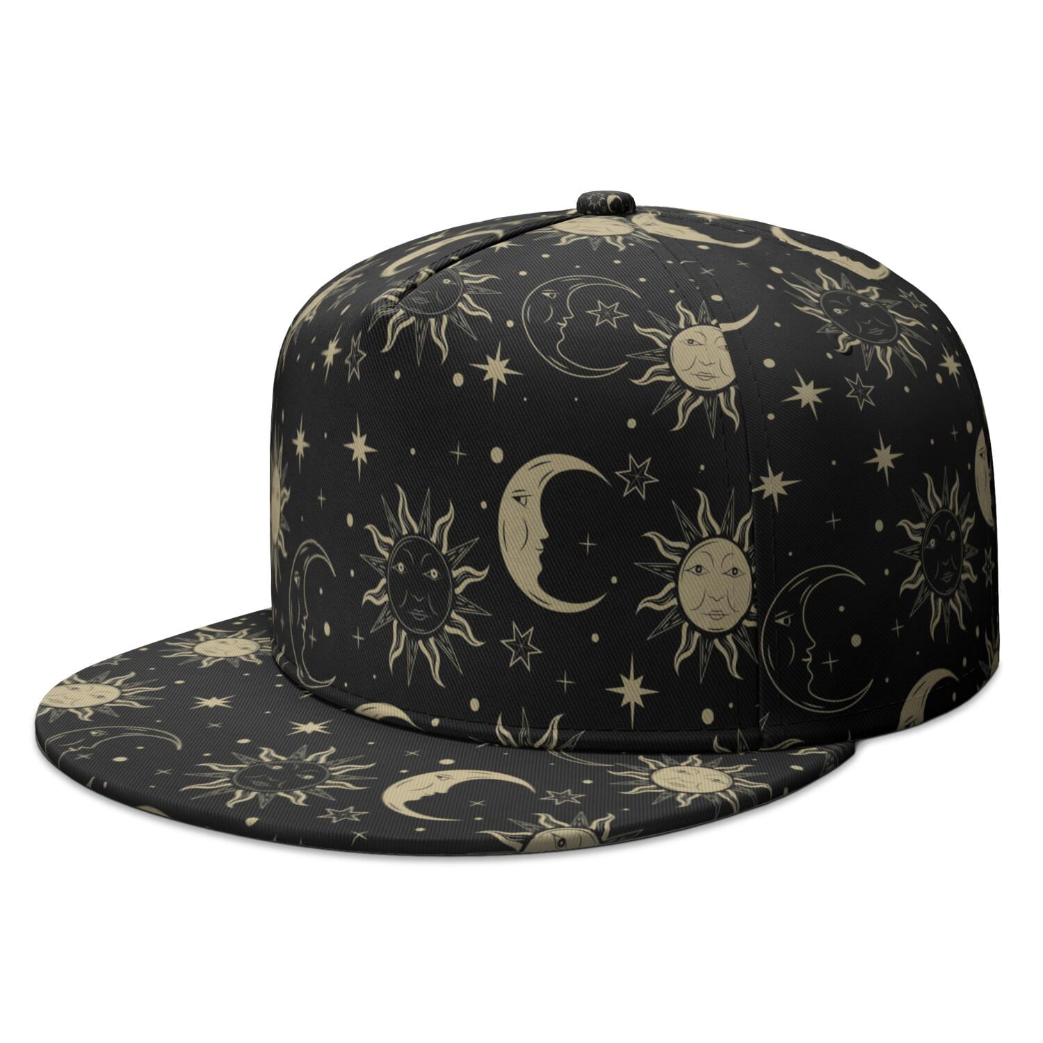 Cosmic Art Lunar Flat Brim Snapback Hat - Steampunk Dark Celestial Adjustable Cap for Men ...