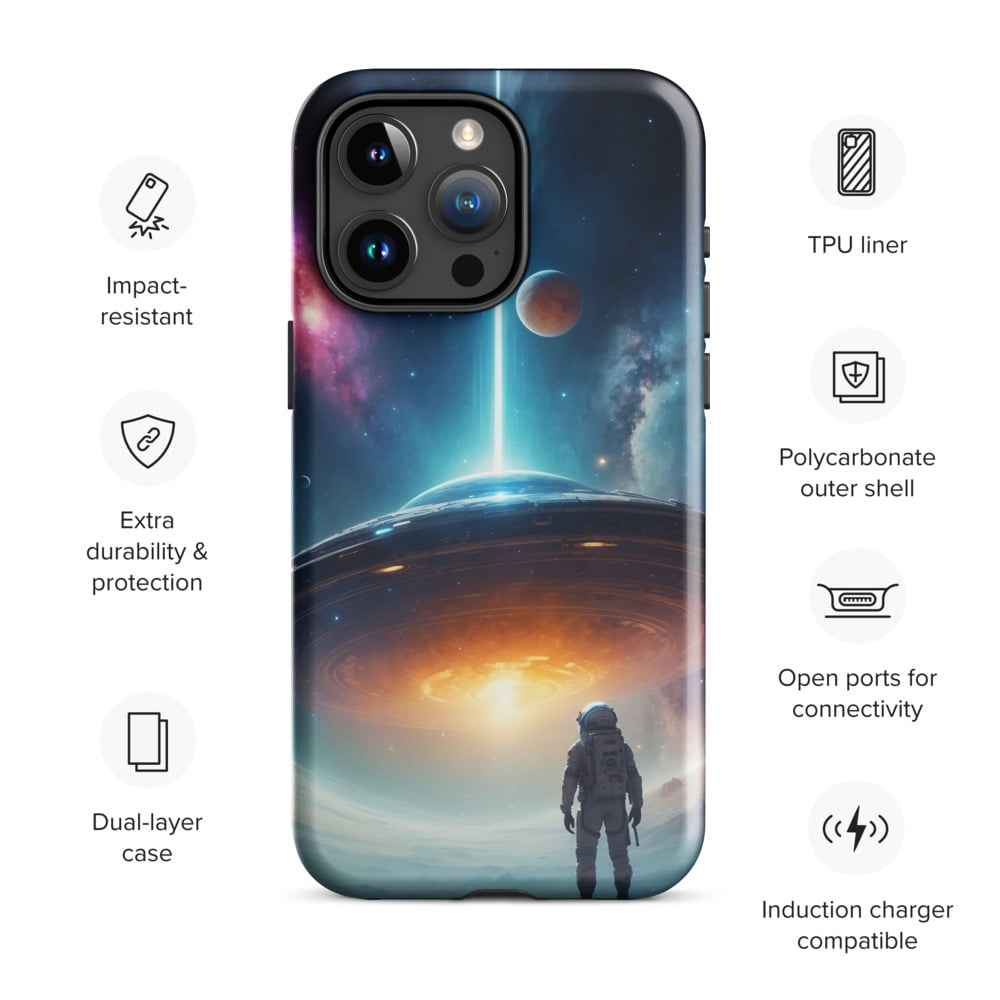 Cosmic Astronaut Phone Case –Futuristic with UFO & Galaxy Durable and ...