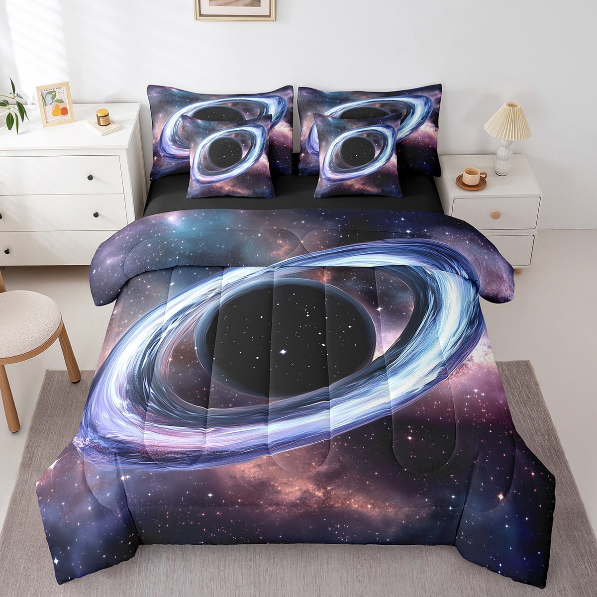 Cosmic Bed in a Bag King Size Comforter Set 7 Pieces,Black Hole Bedding ...