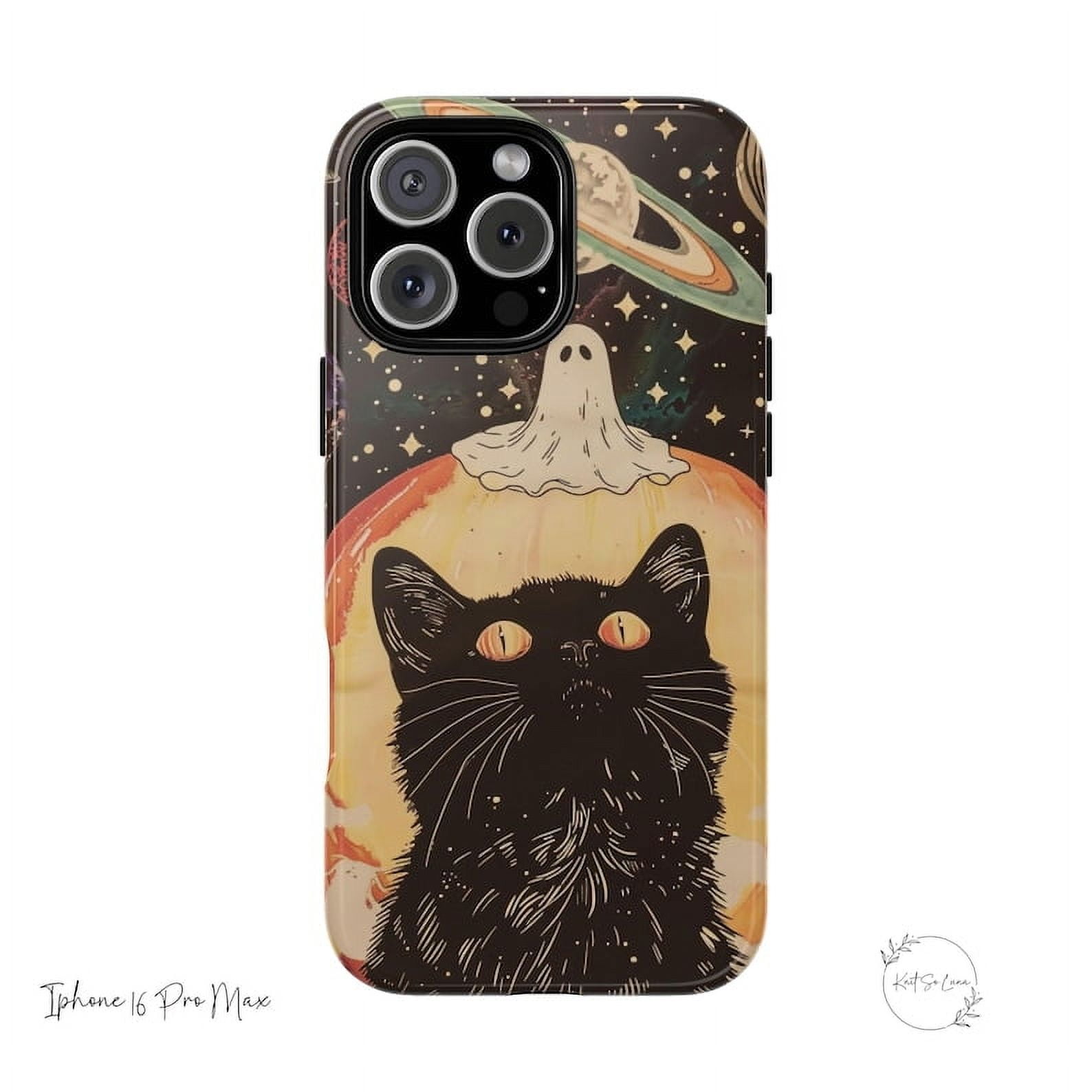 Cosmic Black Cat Ghost in Space Halloween Phone Case Compatible with ...