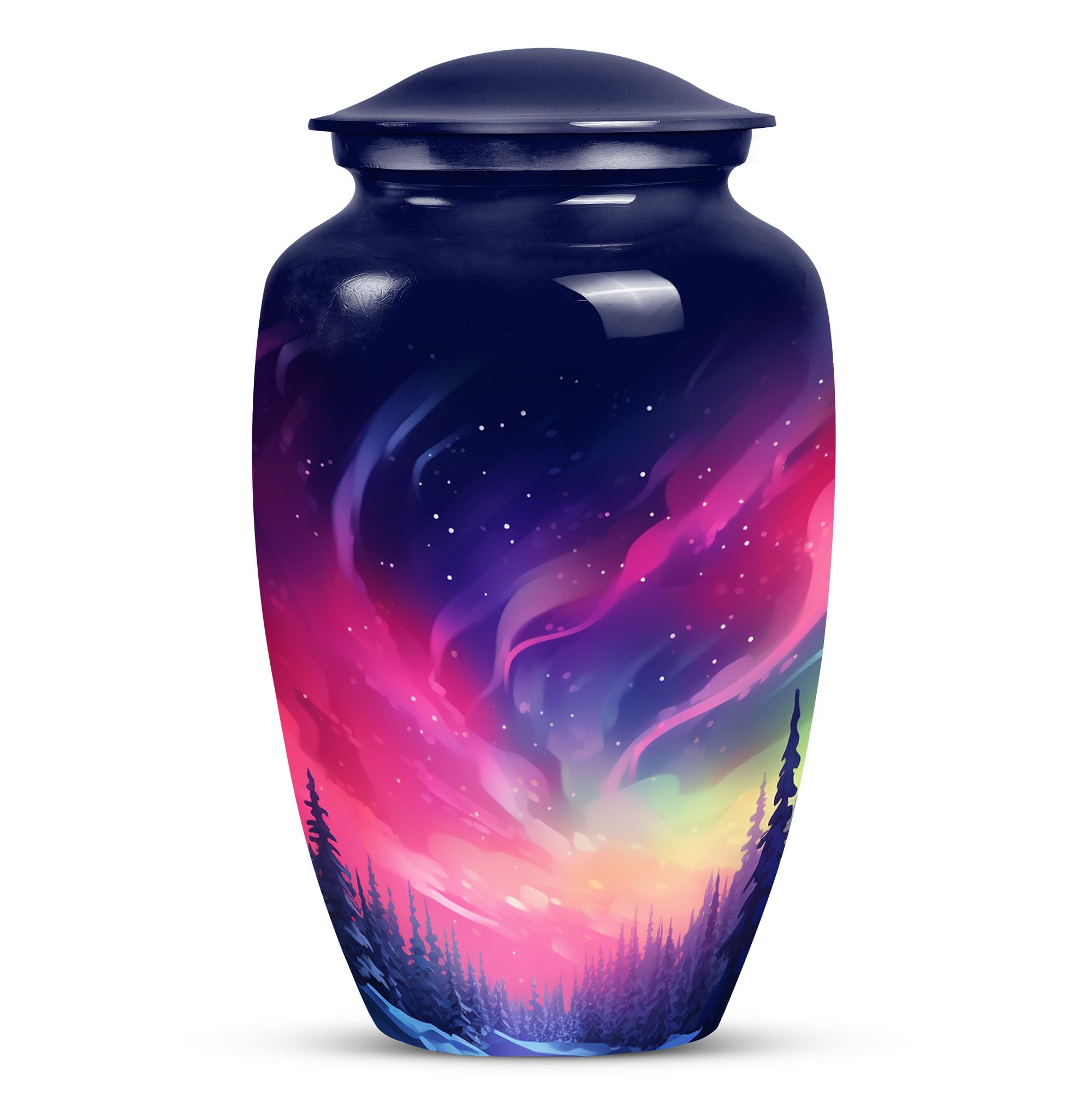 Cosmic Blaze over Snowy Pines - Creamated Ash Urns Adults - Modern ...
