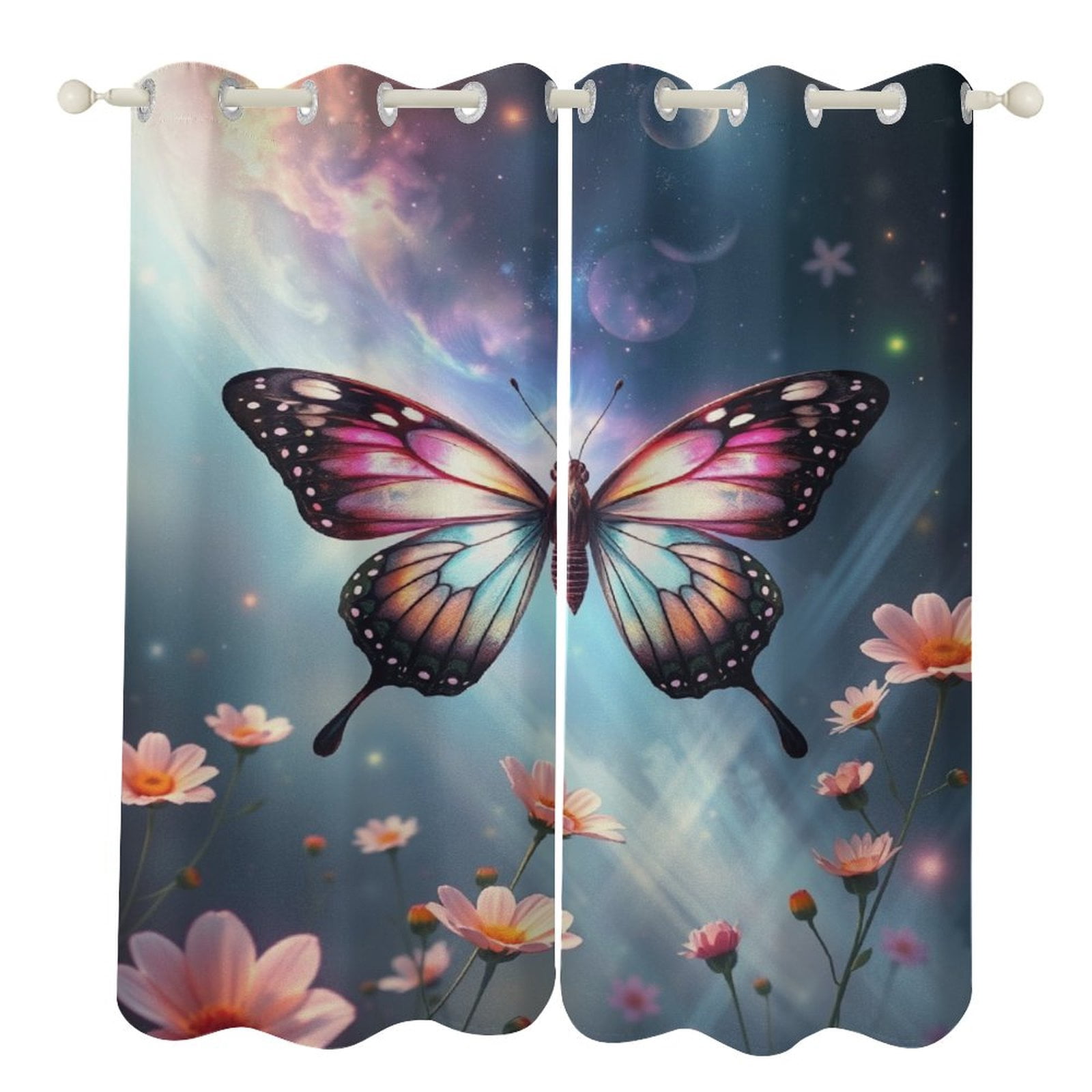 Cosmic Butterfly Flowers Window Drapes For Kids Boys Girls Bedroom ...