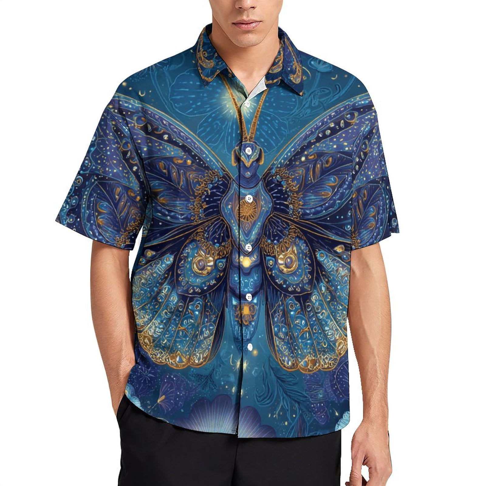 Cosmic Butterfly Night Garden Dreamscape Art Men's Shirts Short Sleeve ...