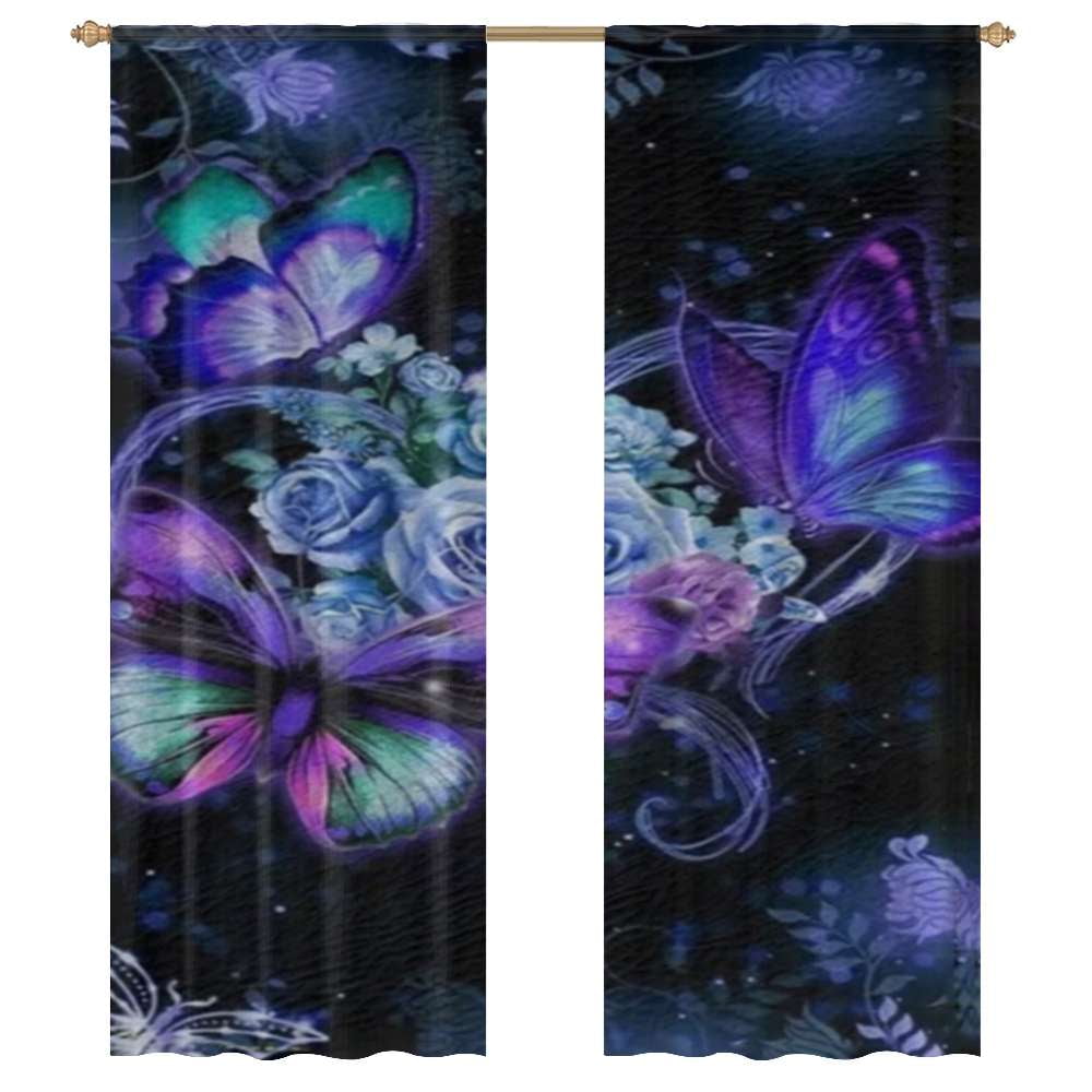 Cosmic Butterfly Tulle Curtains For Living Room Chiffon Sheer Voile ...