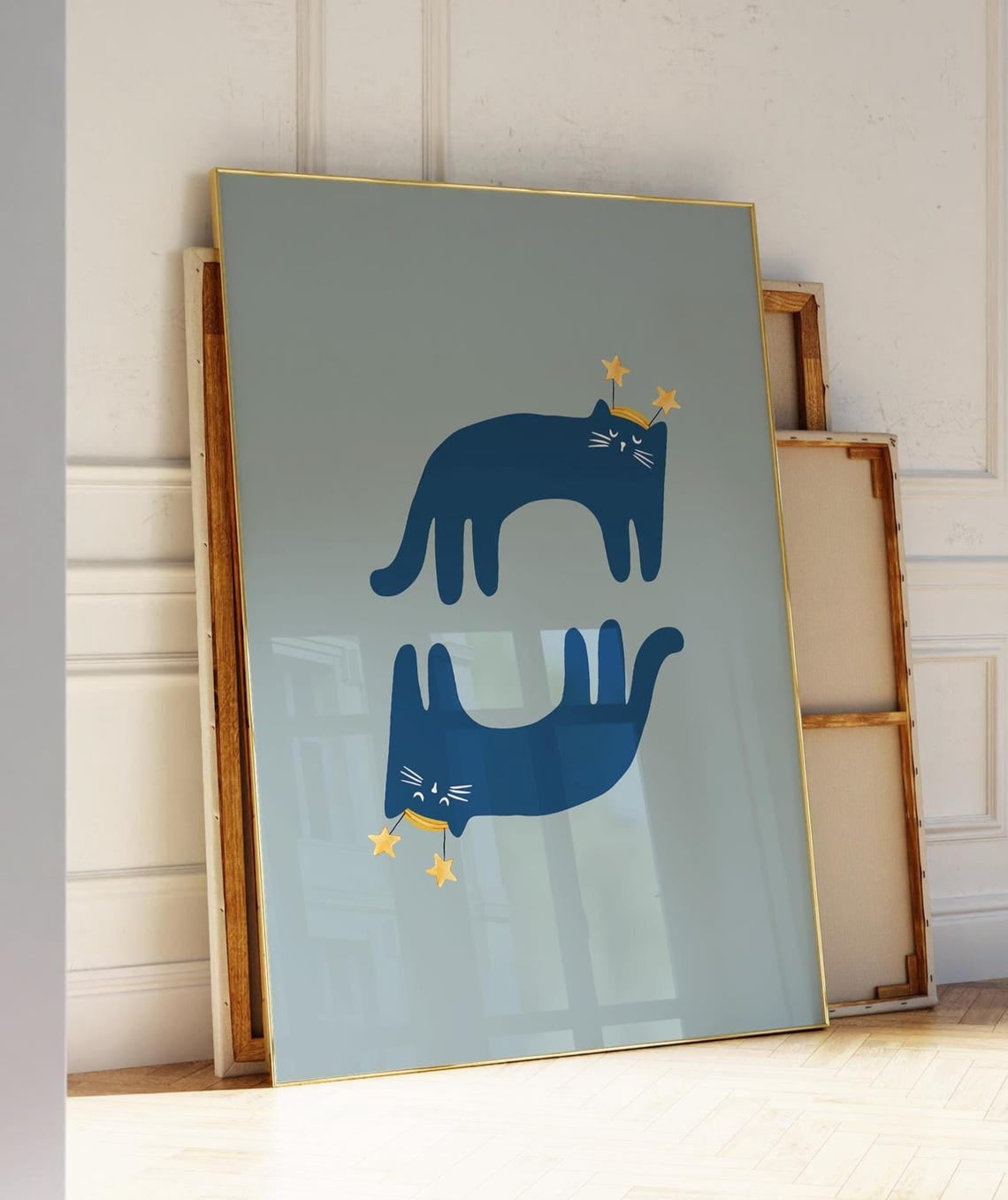Cosmic Cat Print Trendy Space Poster Blue Kitty Print Celestial Wall ...