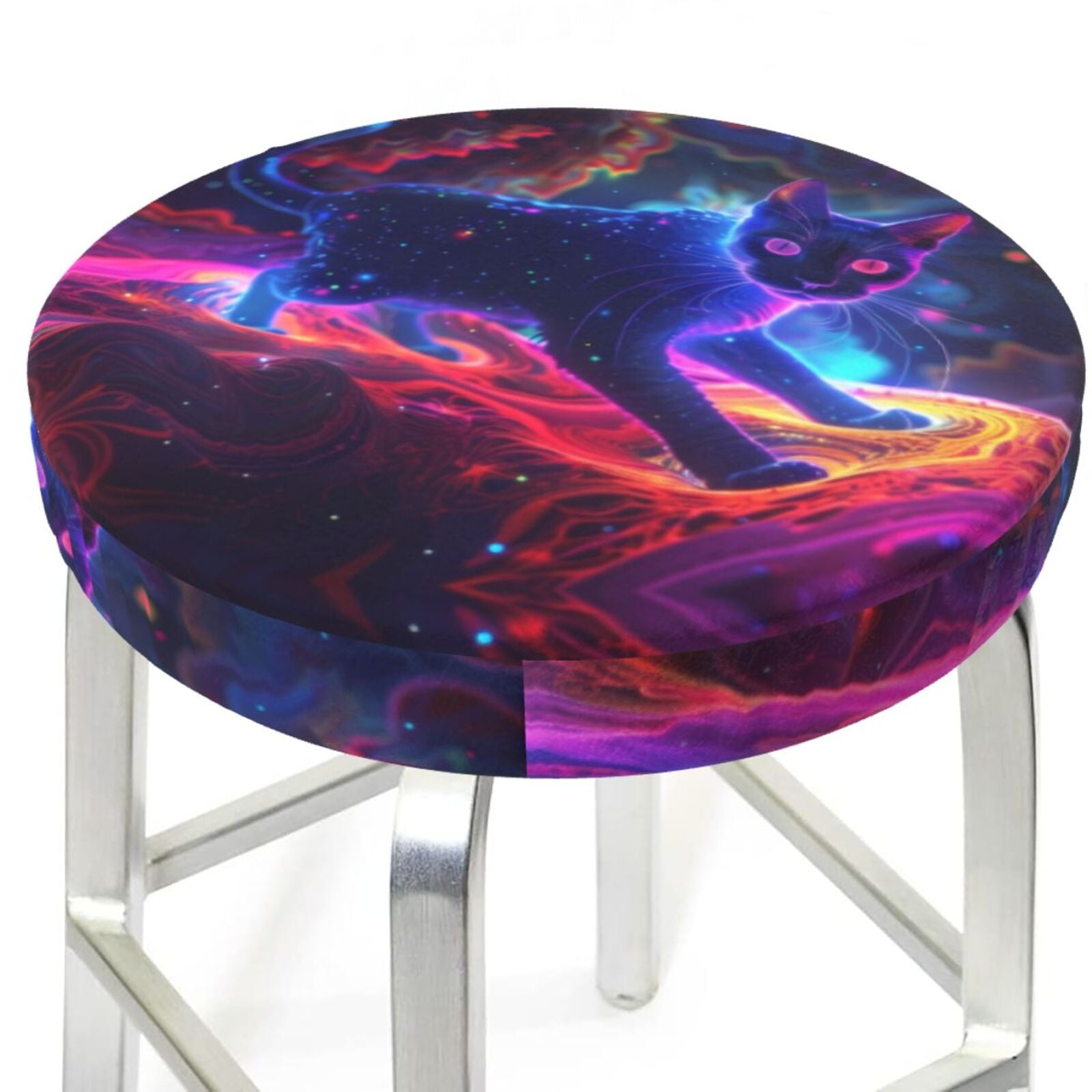 Cosmic Cat Psychedelic Journey Round Bar Stool Covers, Soft Velvet Bar ...