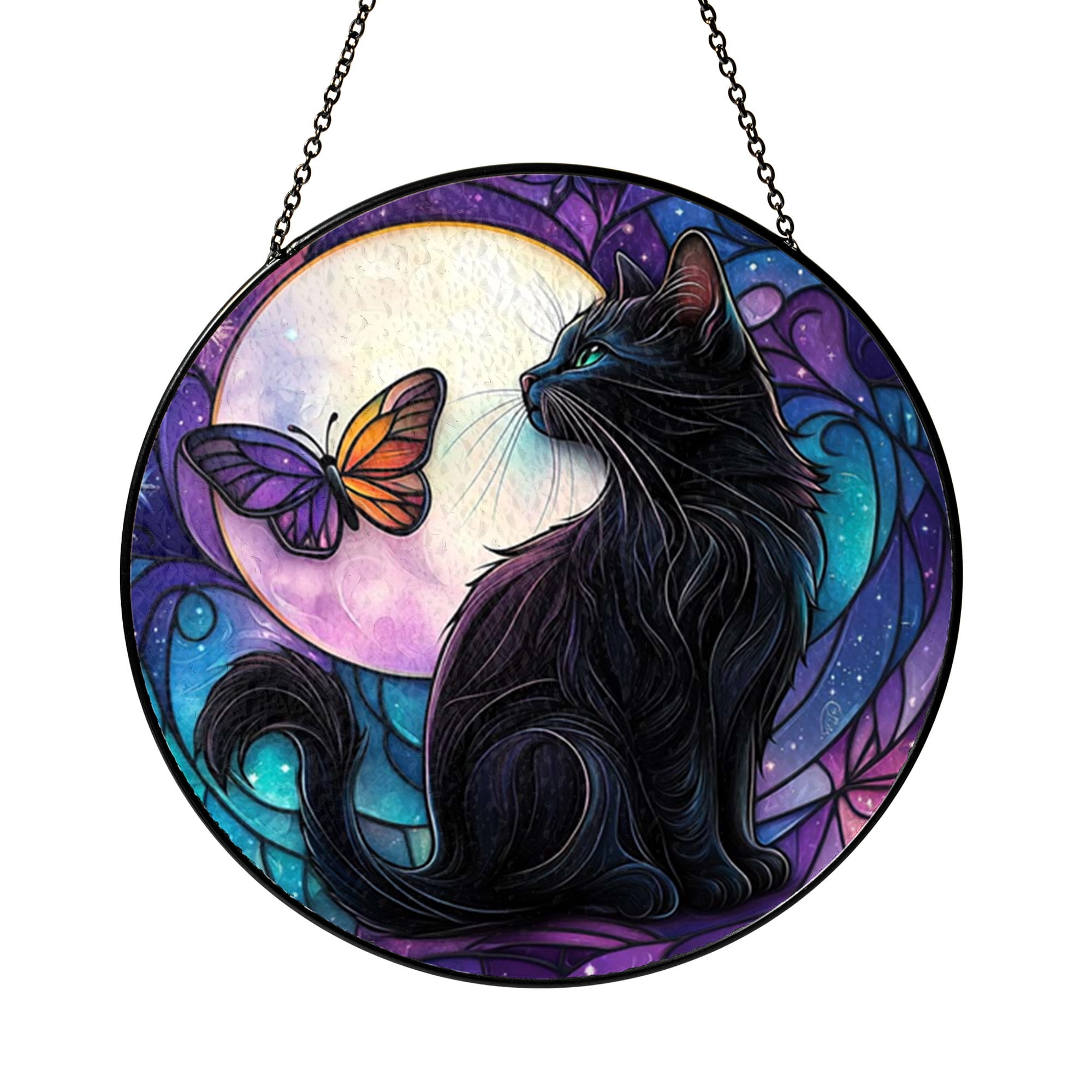 Cosmic Cat and Butterfly Stained Glass Style Window Hanging – Home ...