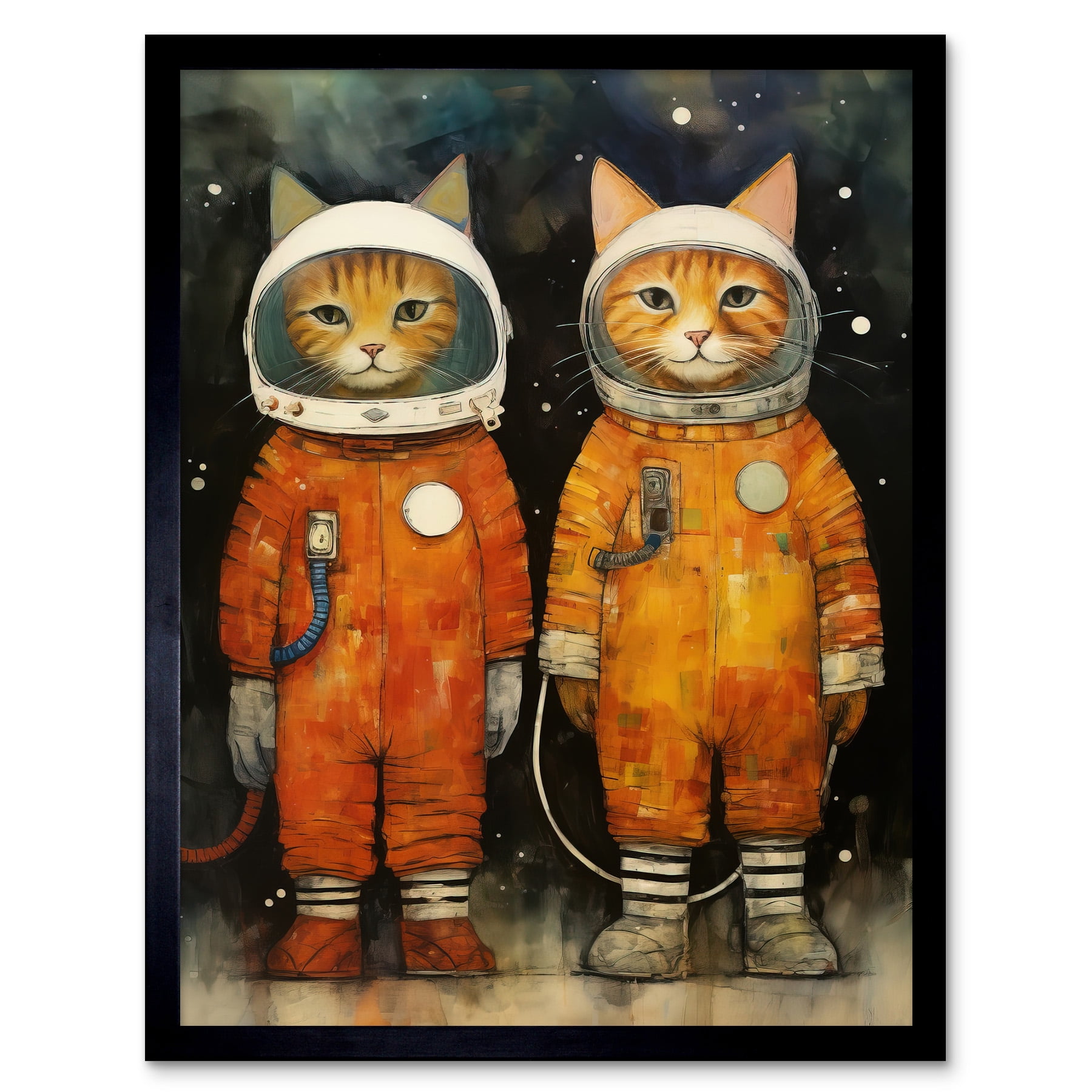 Cosmic Cats in Outer Space Moon Walk Fun Kids Bedroom Artwork Art Print ...