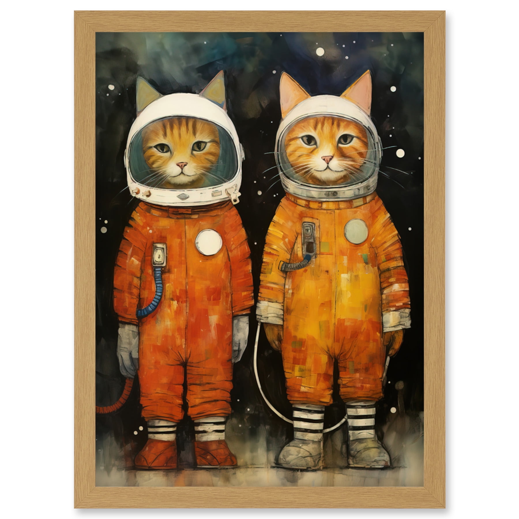 Cosmic Cats in Outer Space Moon Walk Fun Kids Bedroom Artwork Framed ...