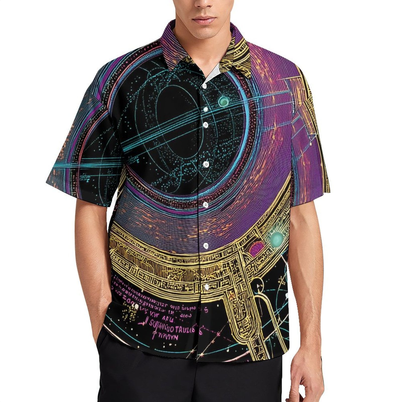 Cosmic Celestial Ornate Artwork Glows Men's Shirt Short Sleeves Printed ...