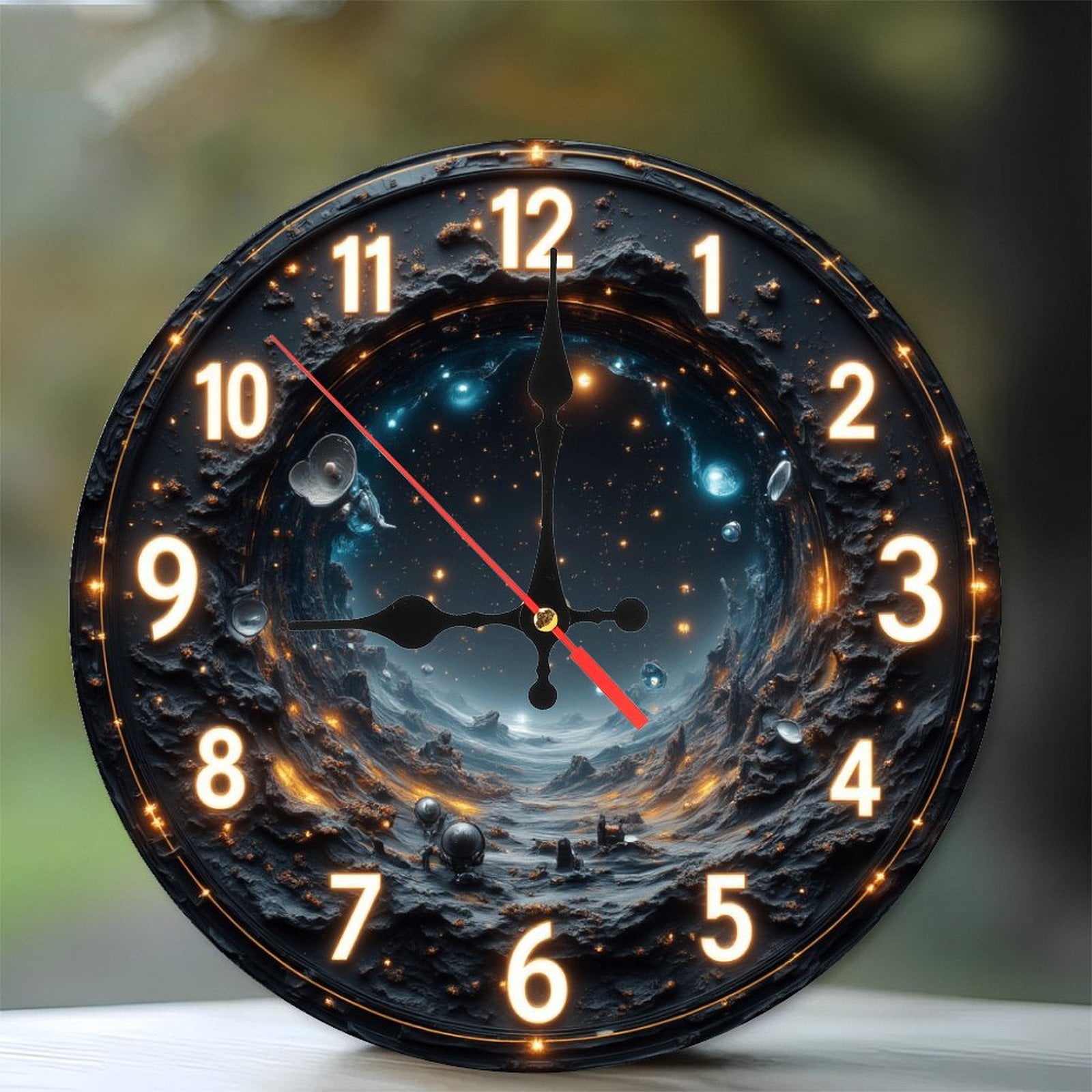 Cosmic Clock Fantasy Art Surreal Space Landscape 10-Inch Silent Wooden ...