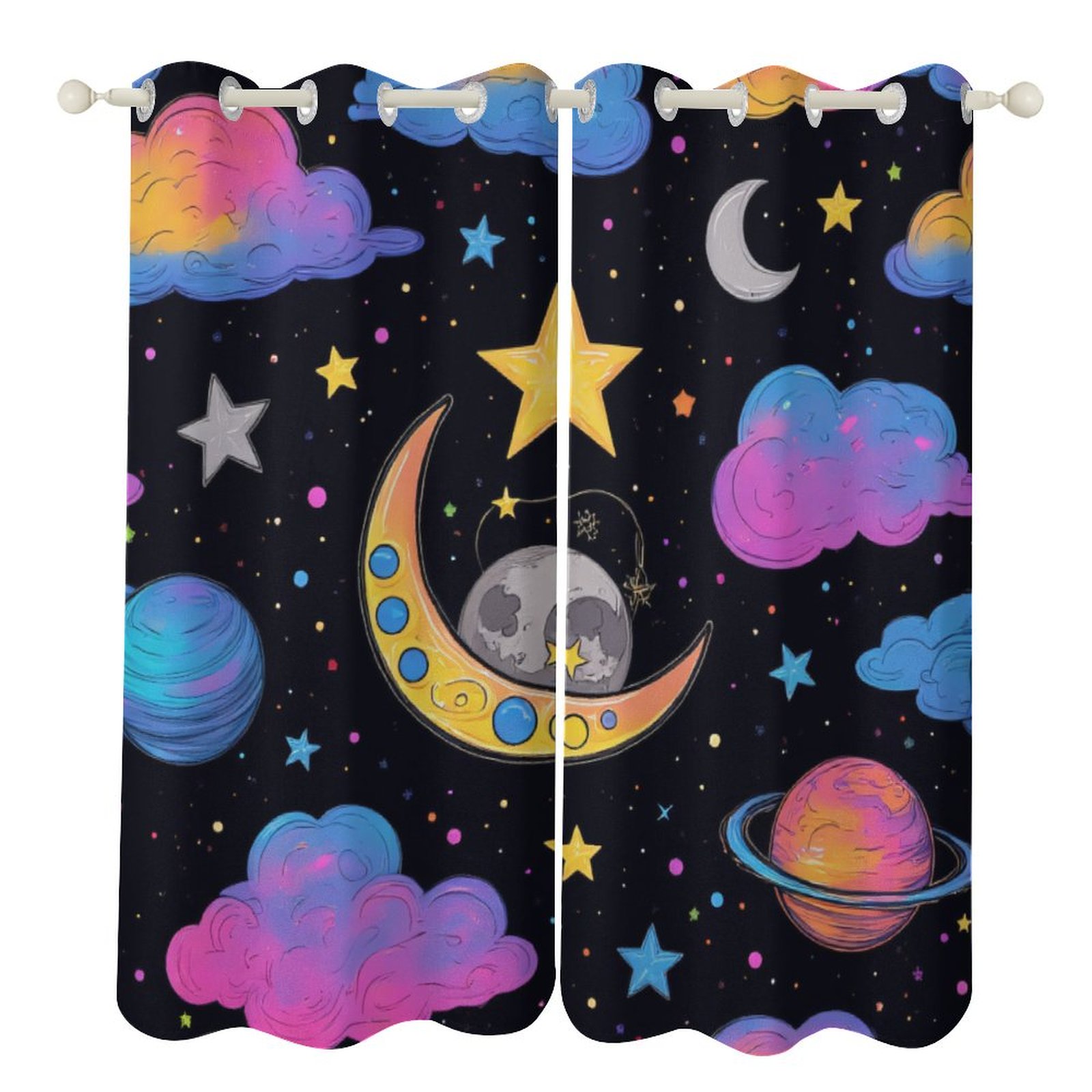 Cosmic Clouds Dream 2 Panels 3D Printing Pattern Curtain for Bedroom ...