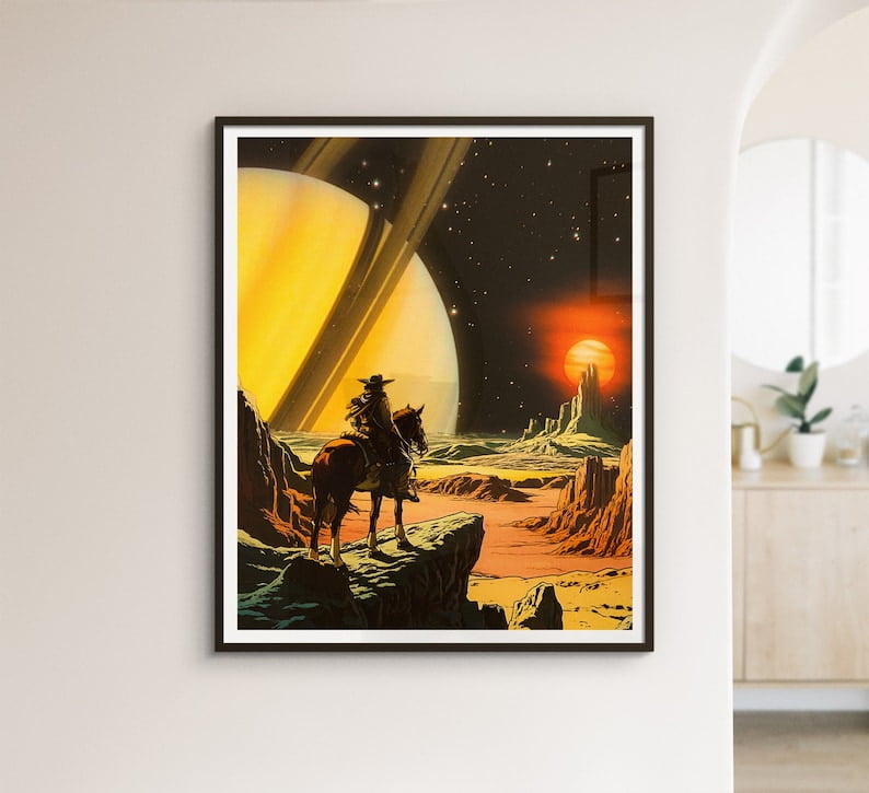 Cosmic Cowboy Retro Futuristic Art Space Art Vintage Western Sci-Fi ...
