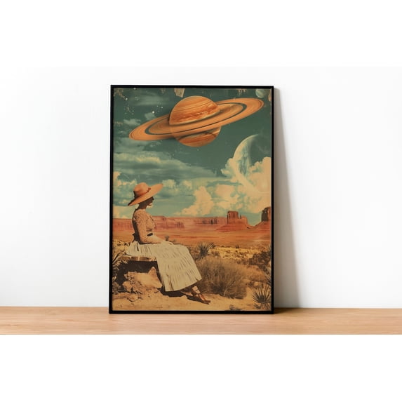Cosmic Cowgirl Space Western Wall Art, Stretched Canvas Size 16x24 ...