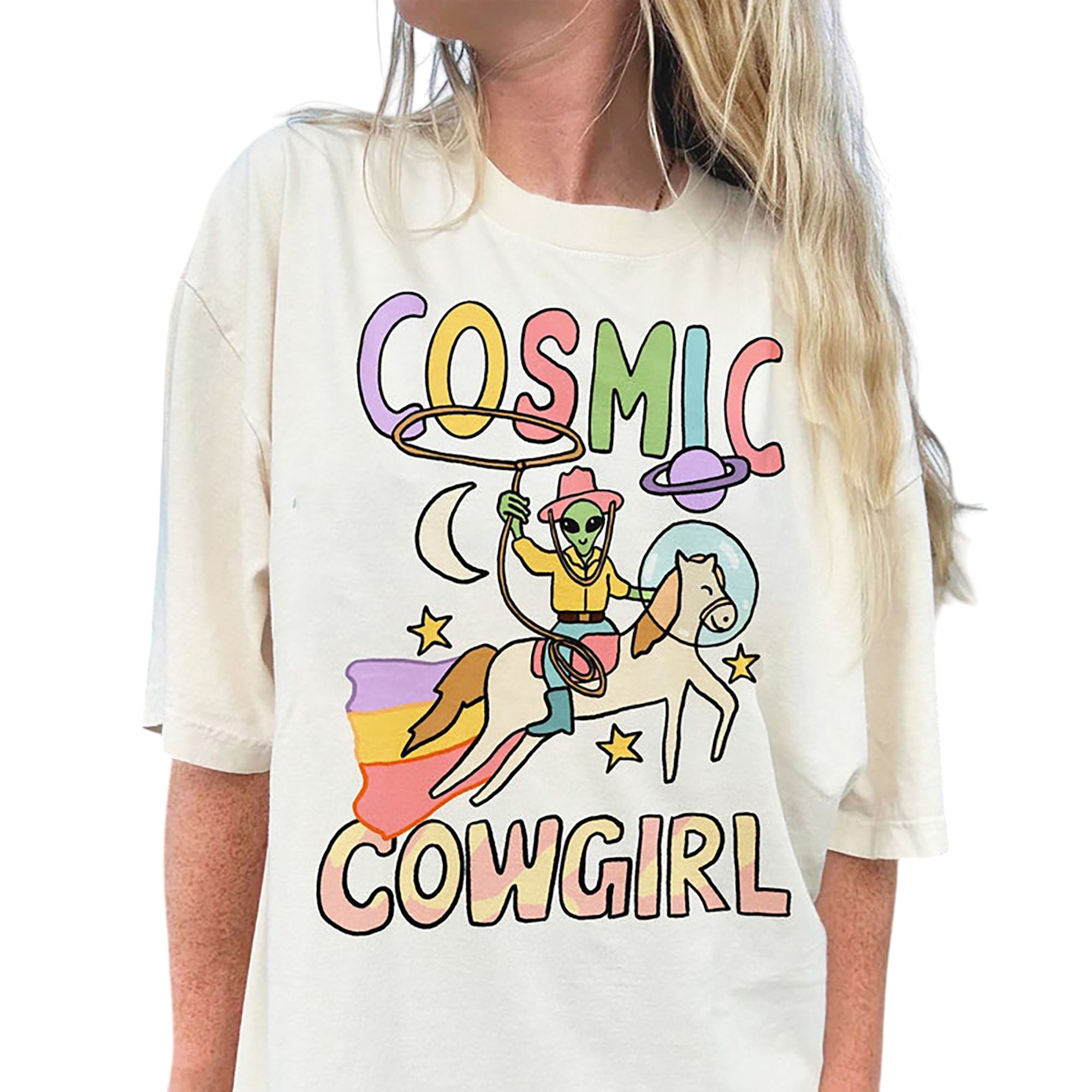 Cosmic Cowgirl Ufo Retro Unisex Classic 2D T-Shirt - Vintage Alien ...