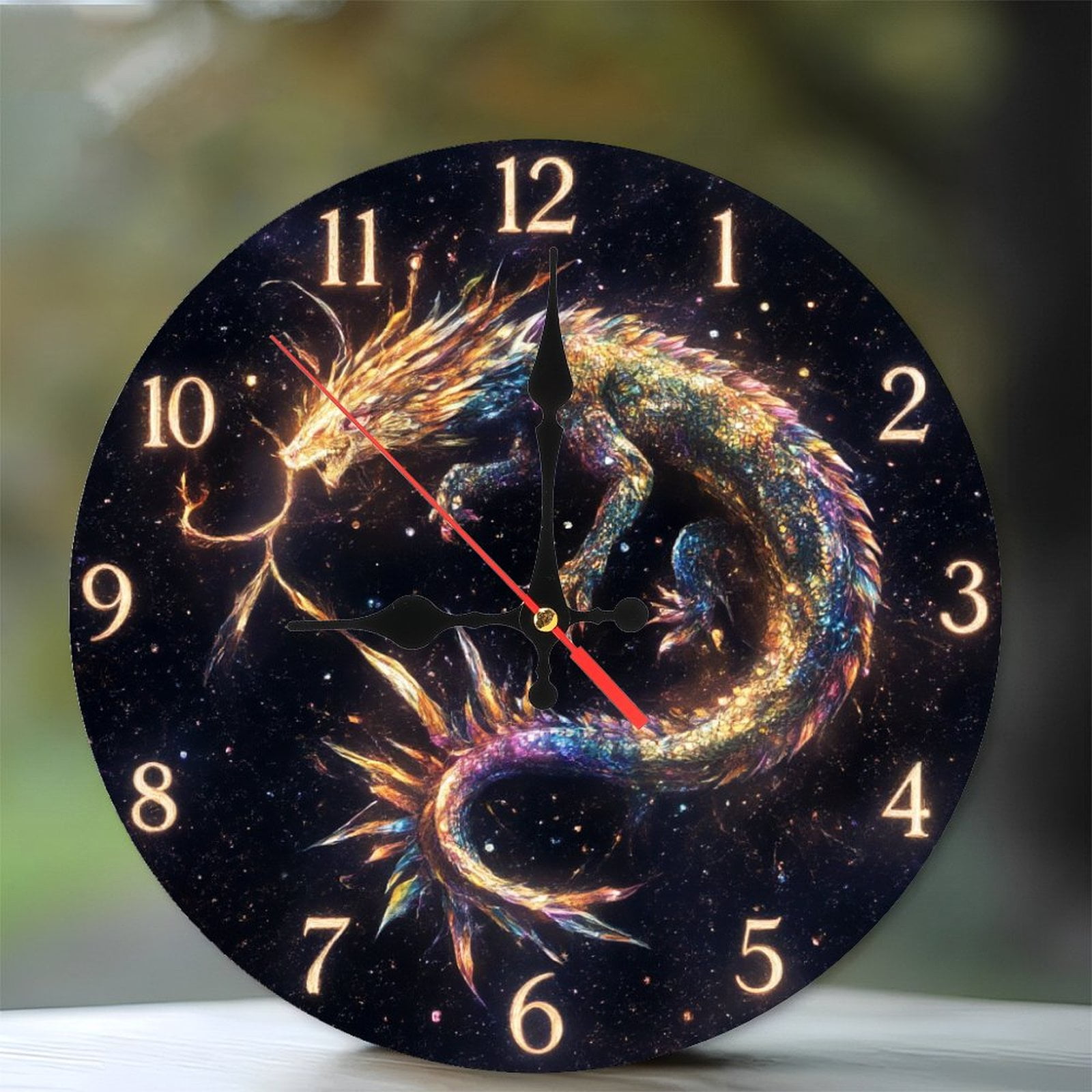 Cosmic Dragon Clock Wall Decor Fantasy Art Print 10-Inch Silent Wooden ...