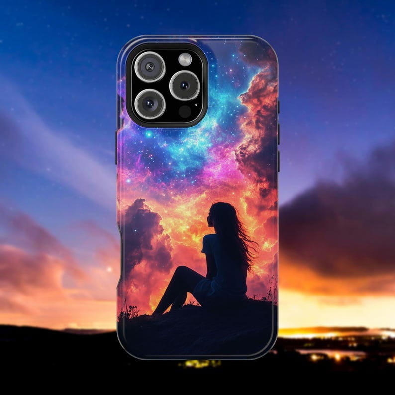 Cosmic Dream Nebula with Girl Silhouette Fantasy Phone Case for iPhone ...