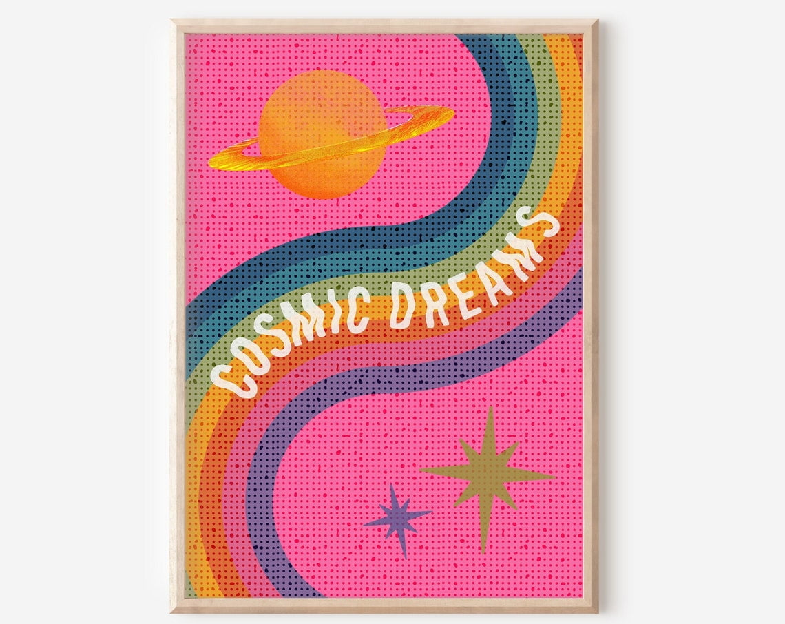Cosmic Dreams Print - Colourful Celestial Art, 90S Aesthetic, Bold ...