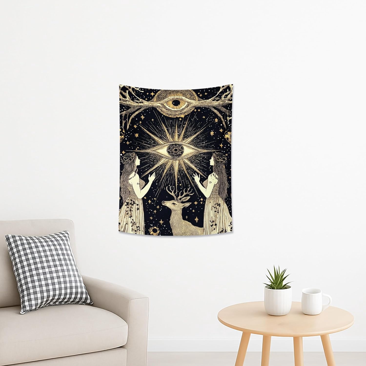 Cosmic Eye Golden Tapestry, Celestial Deer and Enchanted Maidens Wall ...