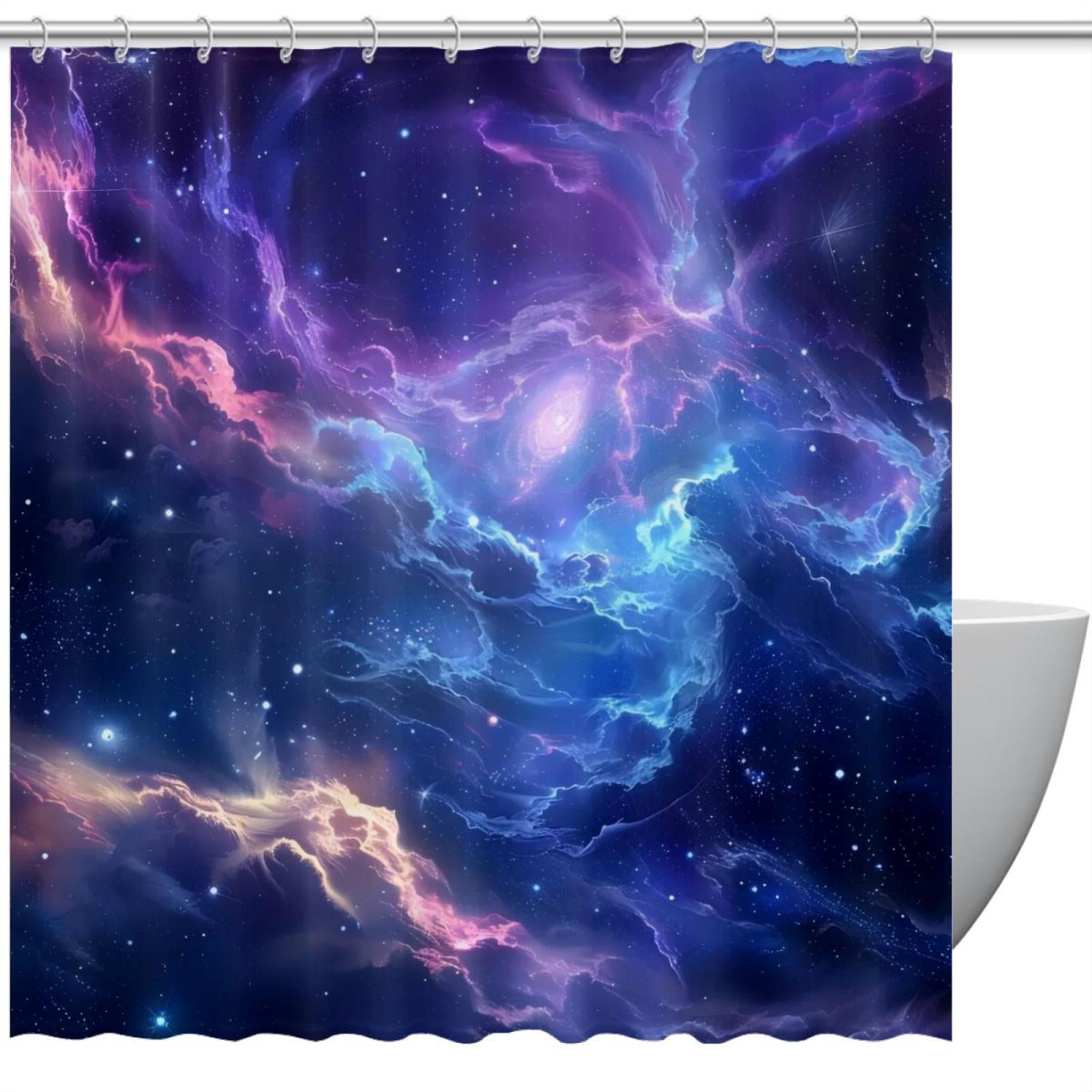 Cosmic Fantasy Nebula Shower Curtain with Hooks, Waterproof Polyester ...