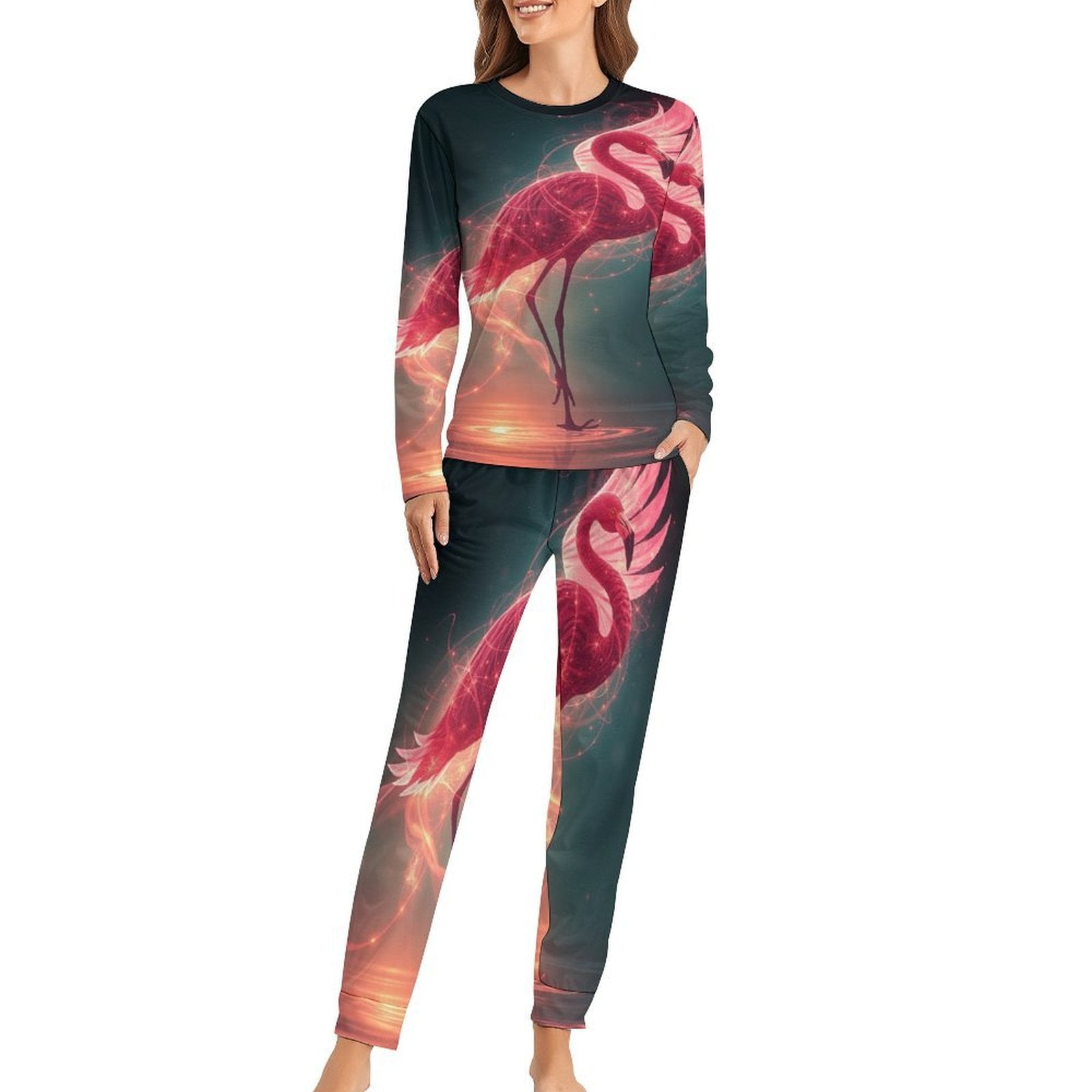 Cosmic Flamingo Art Pajamas Woman Long Sleeves Cute Pajama Sets Two ...