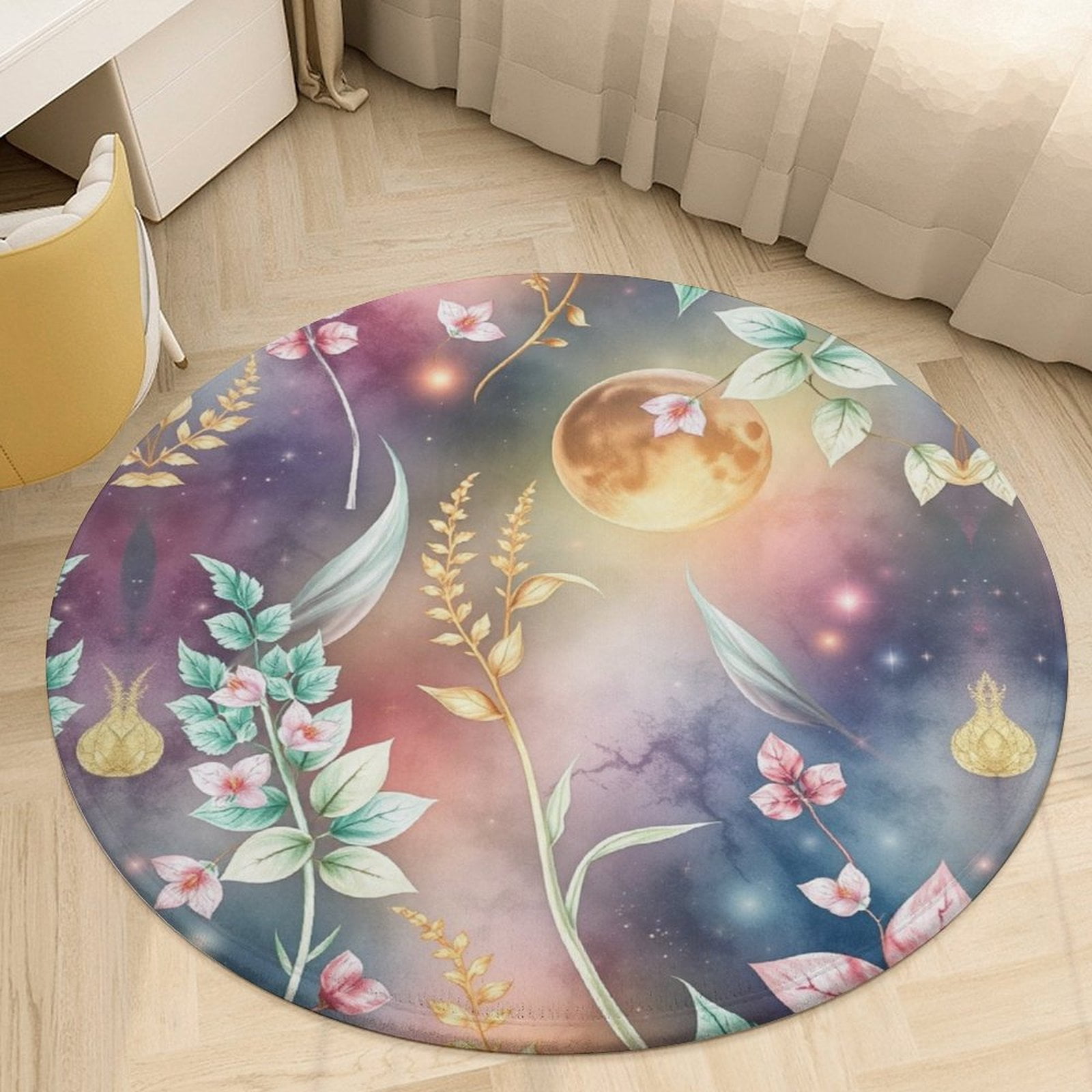 Cosmic Floral Moon Round Carpets Modern Living Room Ration Rugs Large Area Bedroom R Bedside ...