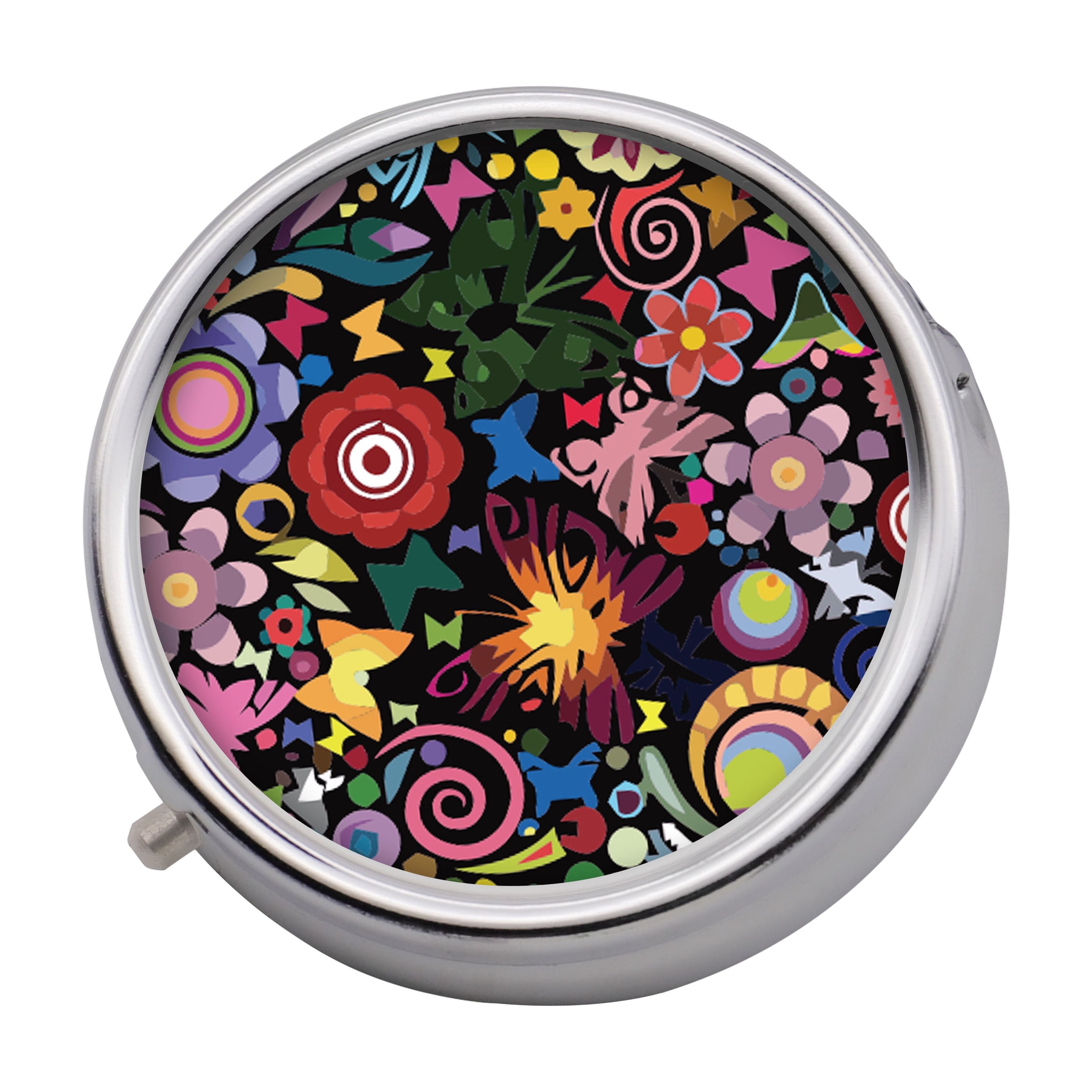 Cosmic Flowers Three Section, Pill Box Medication Case for Pocket or ...