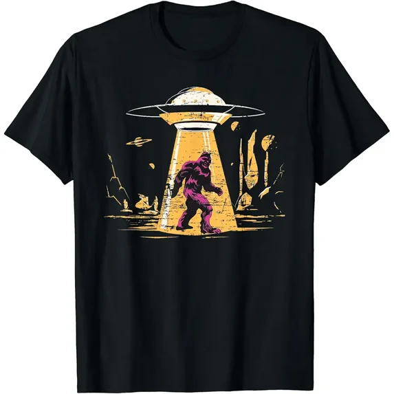 Cosmic Forest Cryptid Bigfoot Alien Saucer Encounter Retro Scene T ...