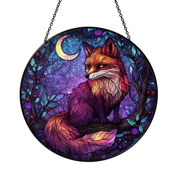 Cosmic Fox Stained Glass Suncatcher Window Decor, Celestial Night Sky ...