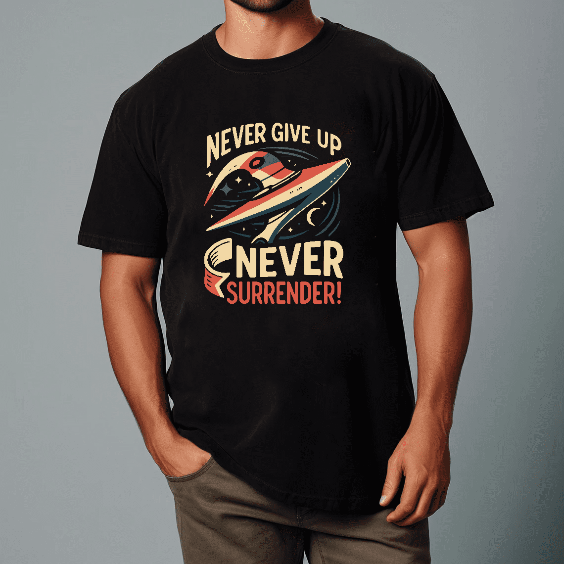 Cosmic Galaxy Adventure Never Give Up Never Surrender Art Unisex T ...