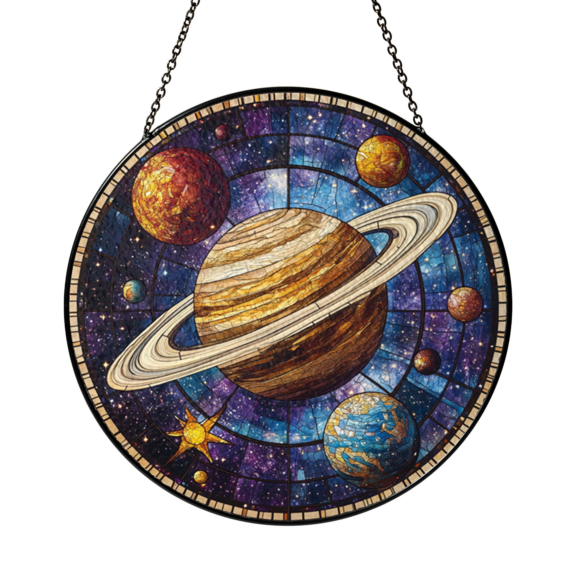 Cosmic Galaxy Planets Stained Glass Style Window Suncatcher Hanging ...