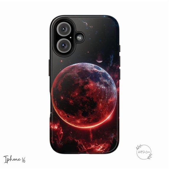 Cosmic Galaxy Red Blood Moon Phone Case for iPhone 11-17 Pro Max ...
