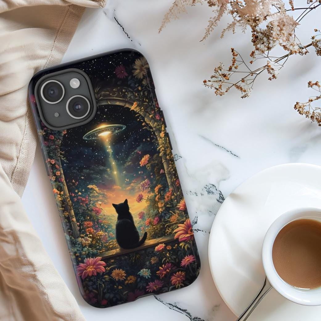Cosmic Garden Cat Glow Phone Case Space Kitty Art for iPhone 17 to 11 ...