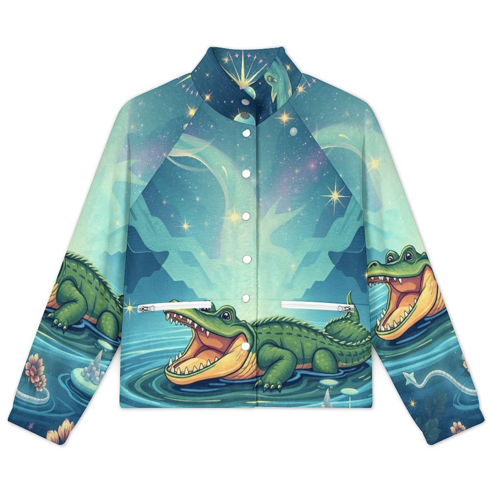 Cosmic Gator Dreams Fall Winter Women Jacket Stand Collar Thick Plush ...