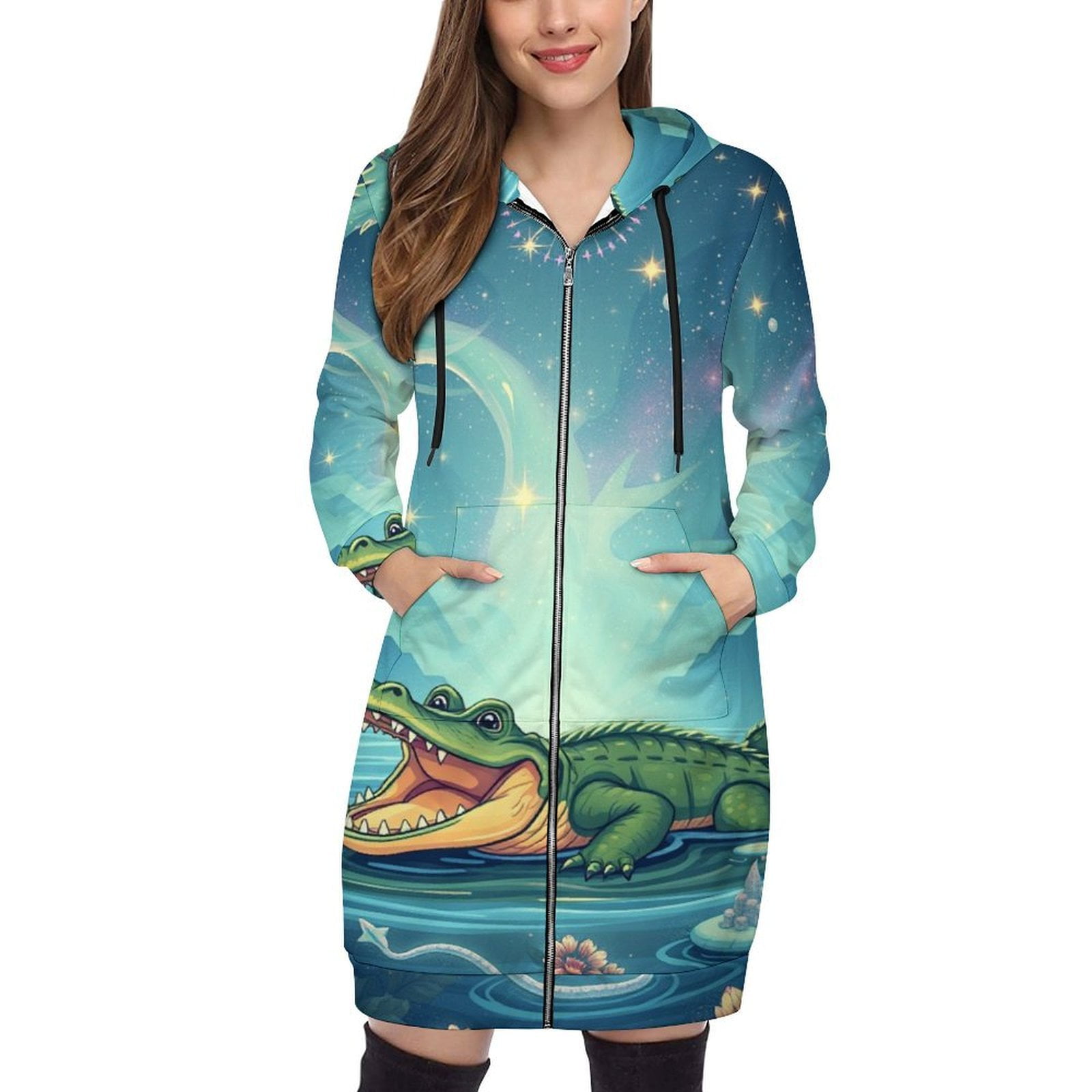 Cosmic Gator Dreams Hoodie Women Drawstring Sweatshirts Personality ...