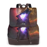 Cosmic Howling Wolf Print Women's Leather Backpack Galaxy Animal Travel ...