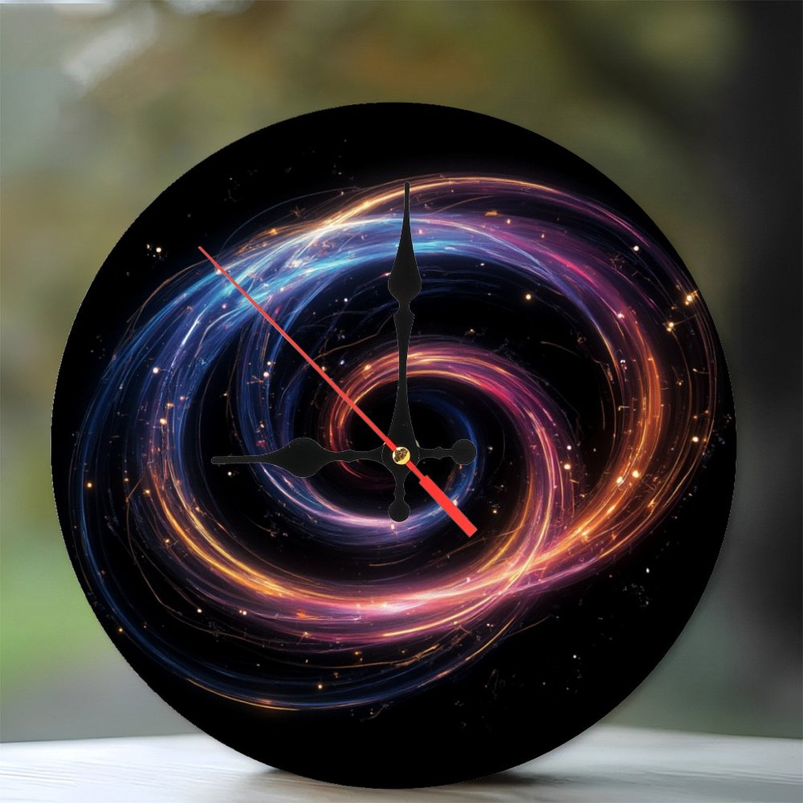 Cosmic Light Swirl 10-Inch Silent Wooden Wall Clock, Battery Operated ...
