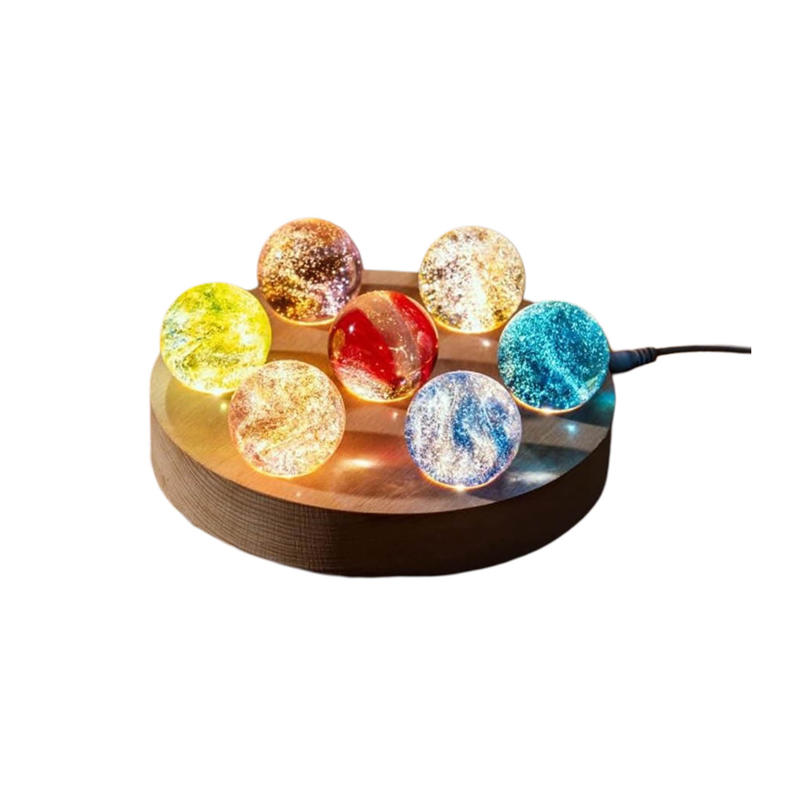 Cosmic Lights And Stones With LED Light Wooden Base 7 40mm Natural ...
