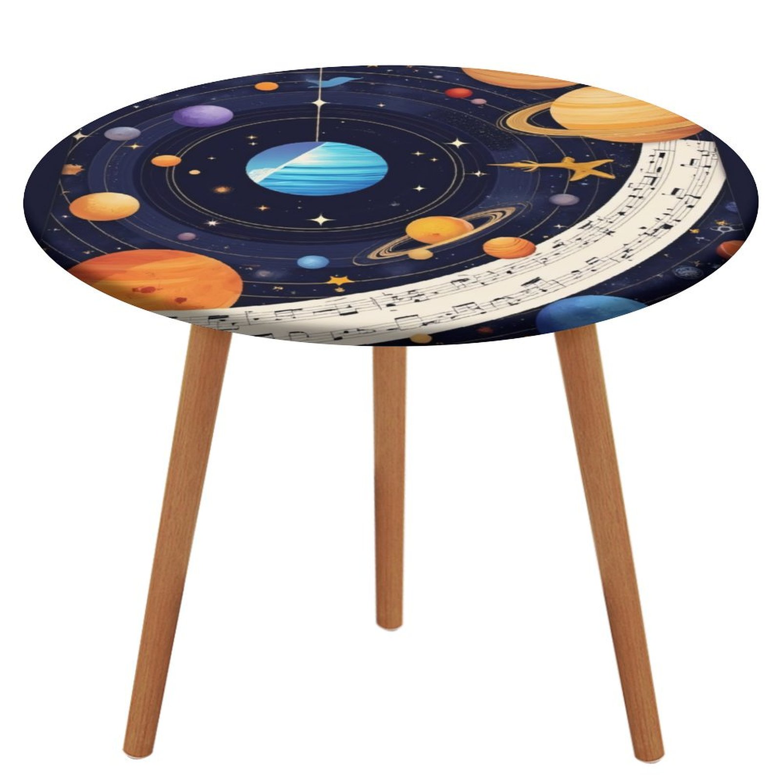 Cosmic Melody Planets Pattern Round Tablecloth Waterproof Elastic Table ...