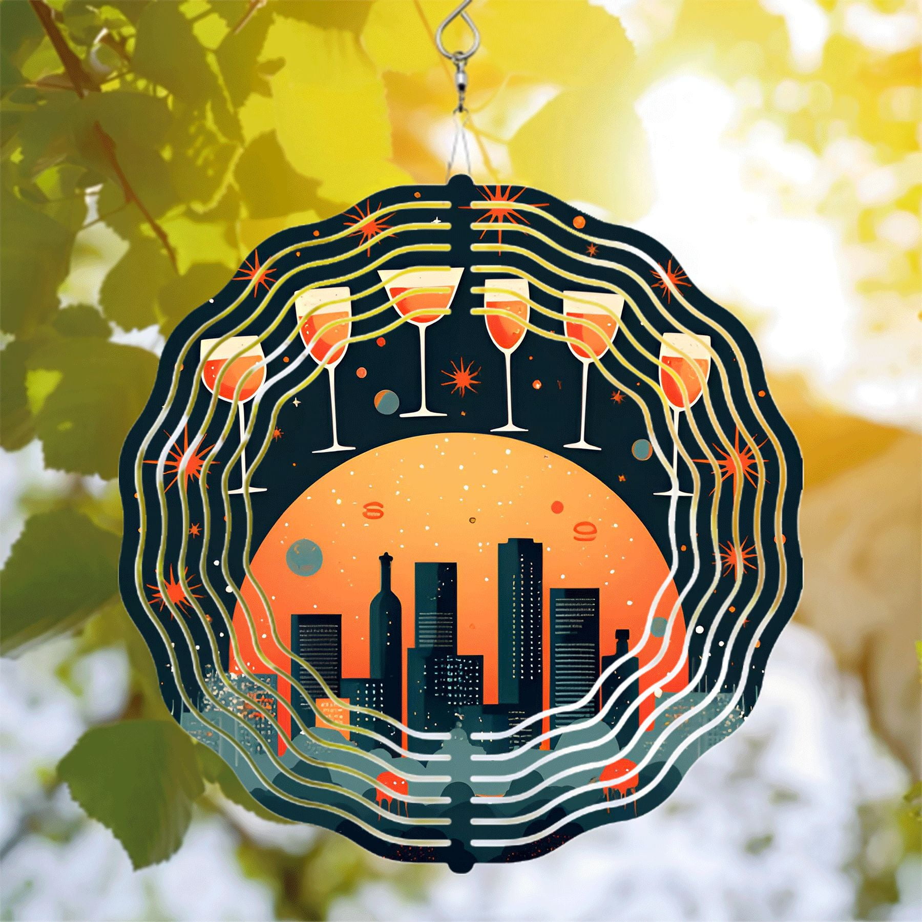 Cosmic Metal Hanging Wind Spinners & Chimes - Celestial Design for Yard ...
